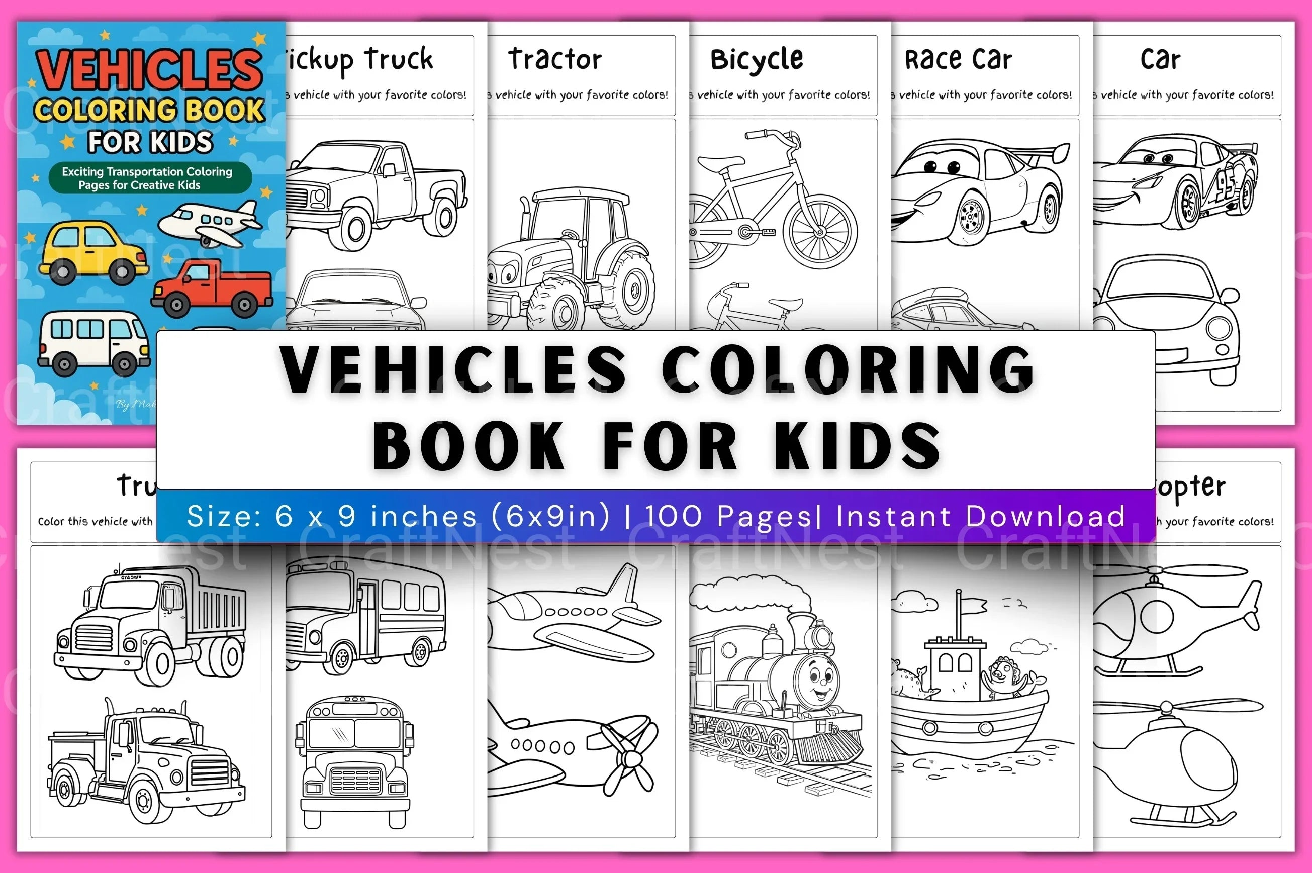 Vehicles Coloring Book for Kids