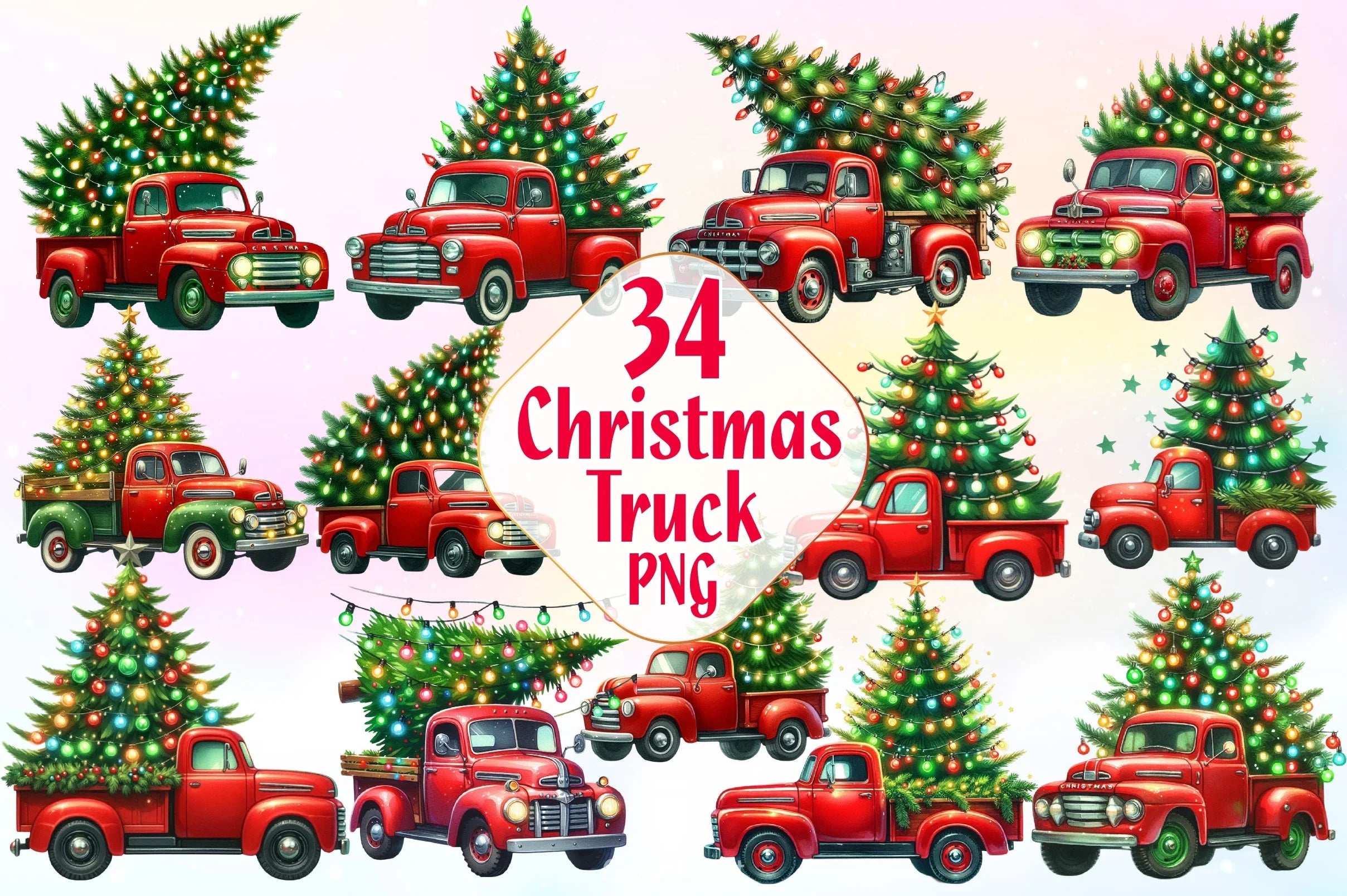 Christmas Truck Clipart Bundle