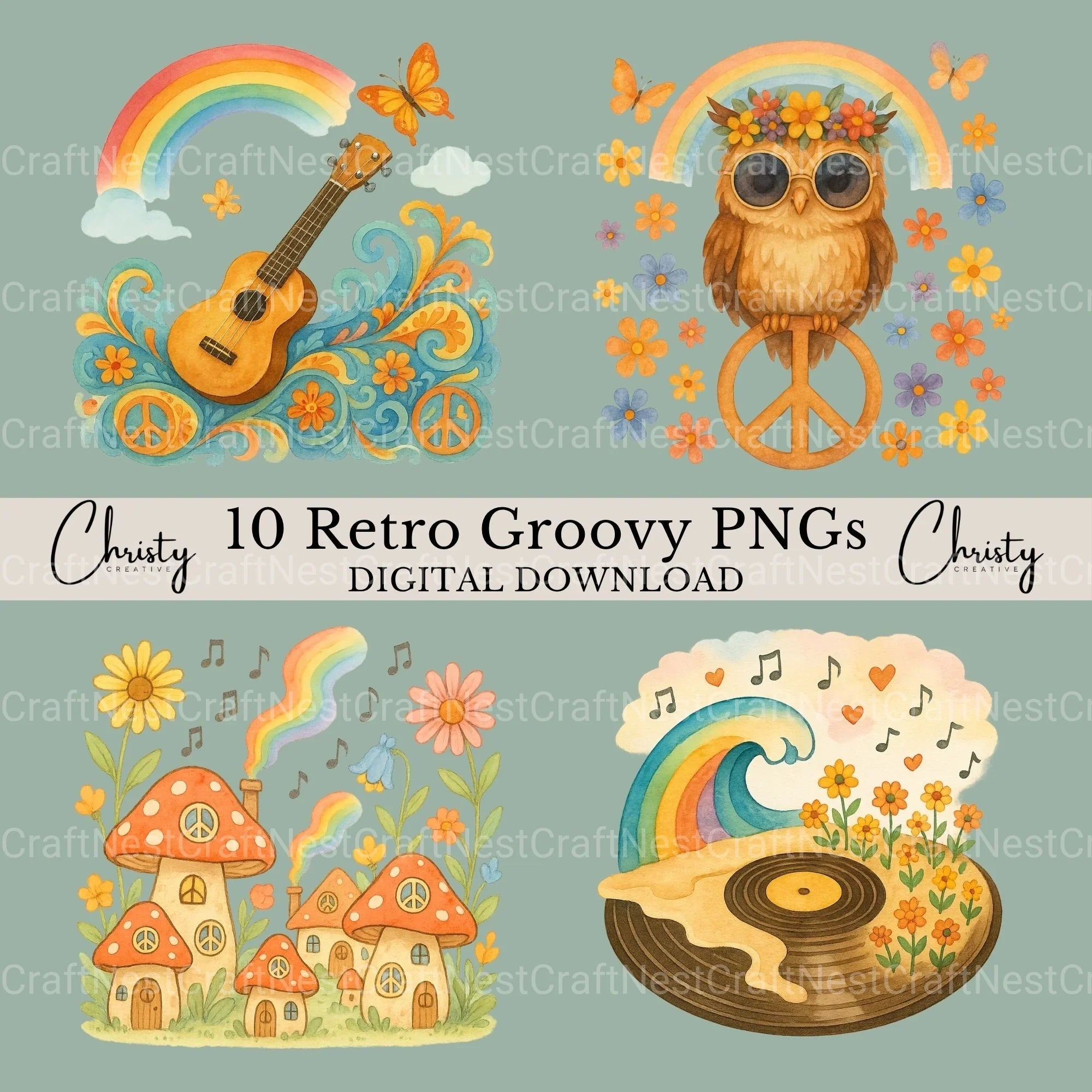 Retro Groovy Clipart Bundle