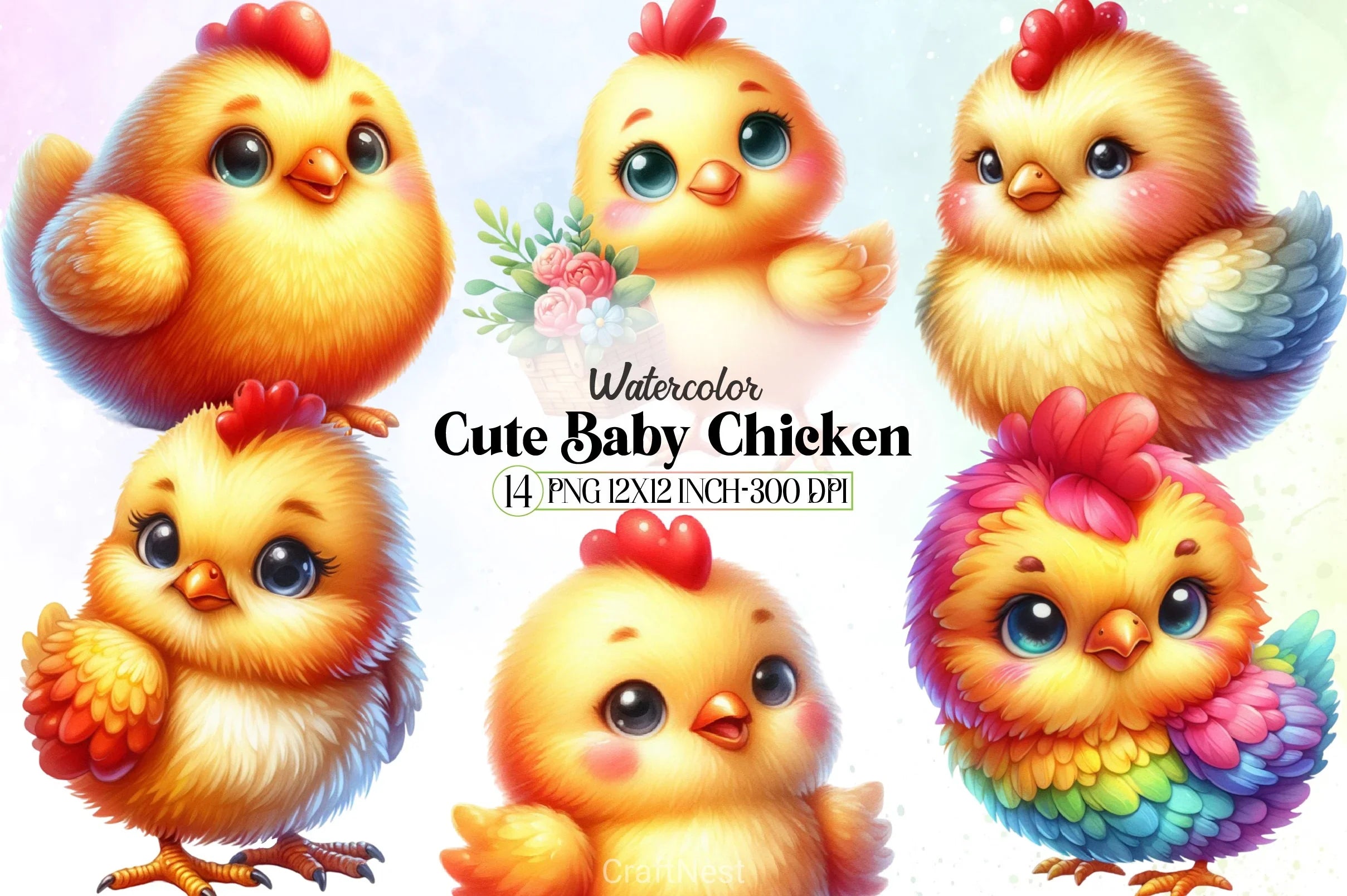 Cute Baby Chicken Clipart Bundle