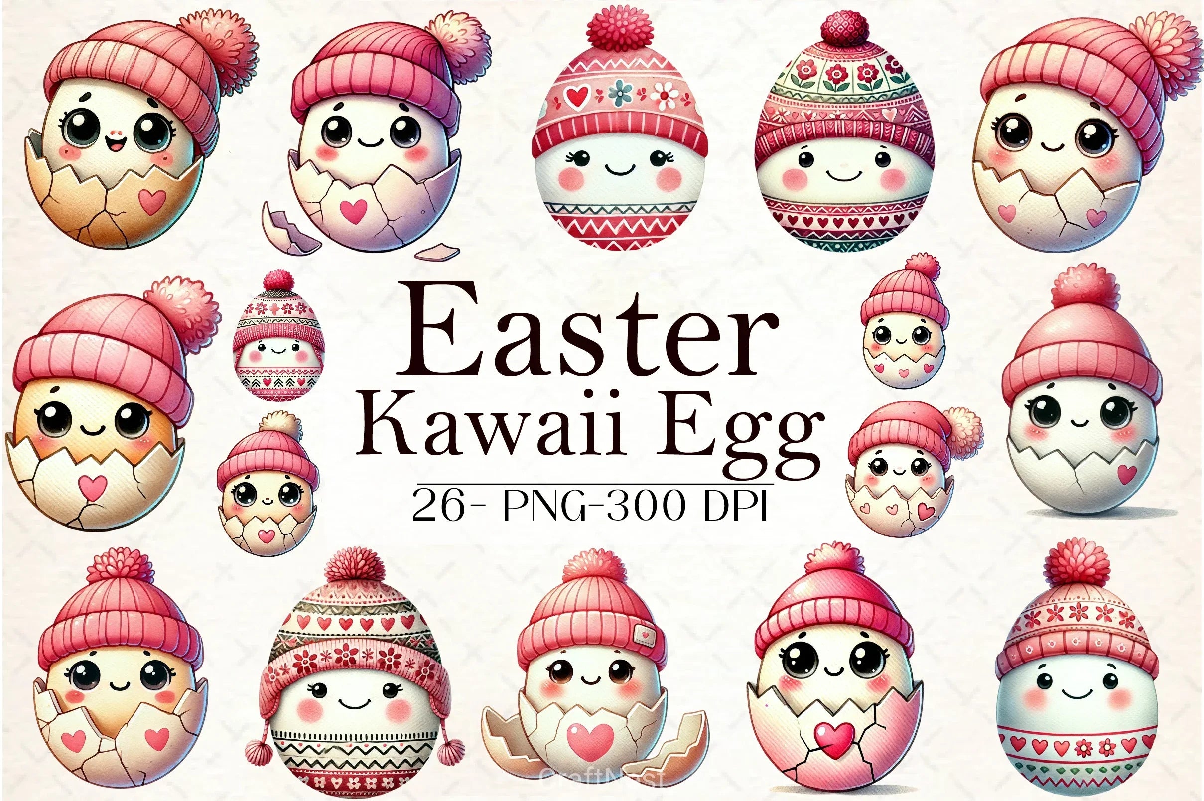 Easter Kawaii Egg Clipart Bundle