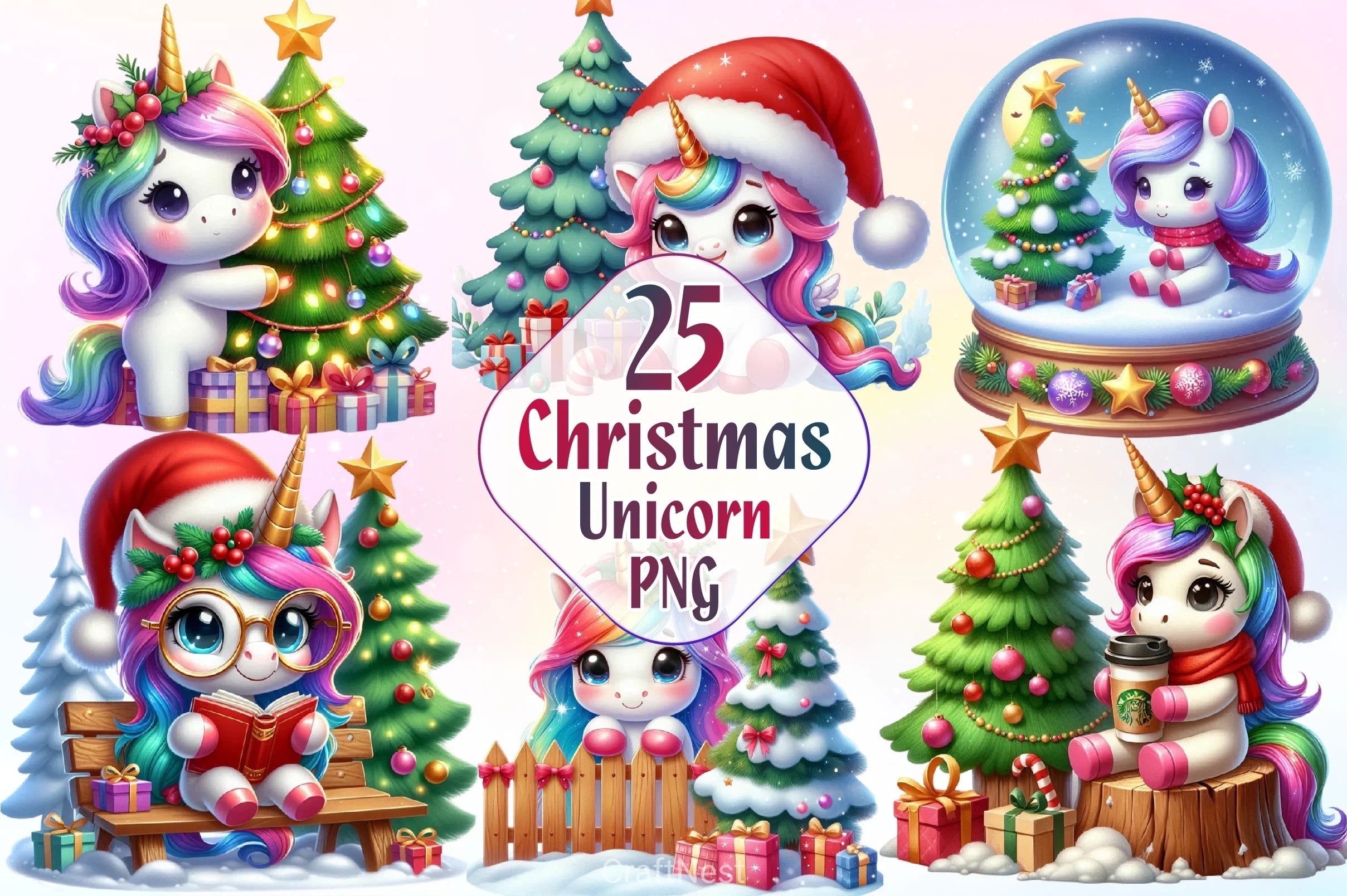Christmas Unicorn Clipart Bundle