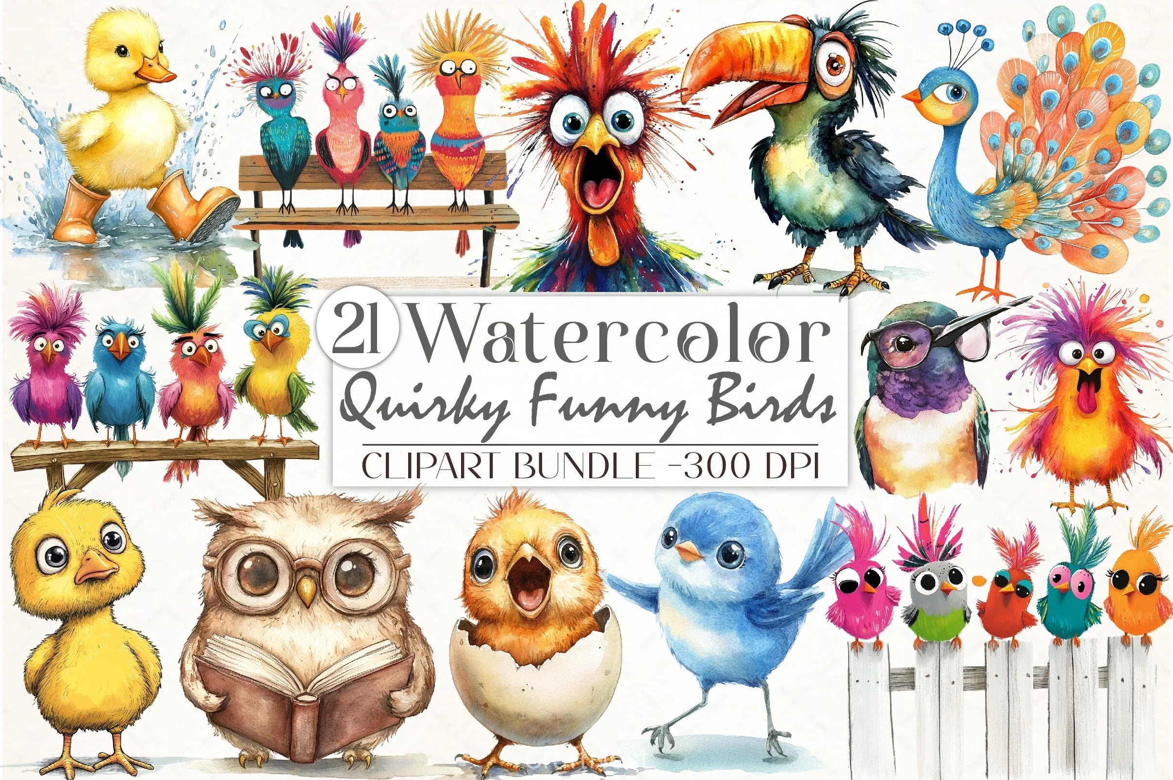 Cute Quirky Birds Clipart Bundle