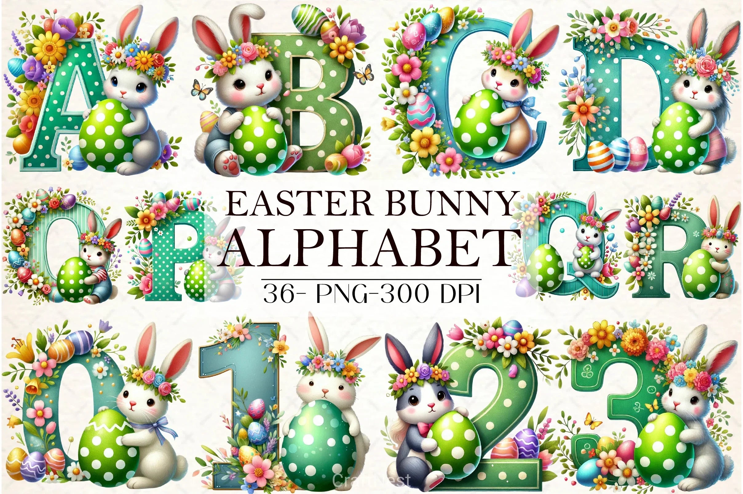 Easter Bunny Alphabet Clipart Bundle