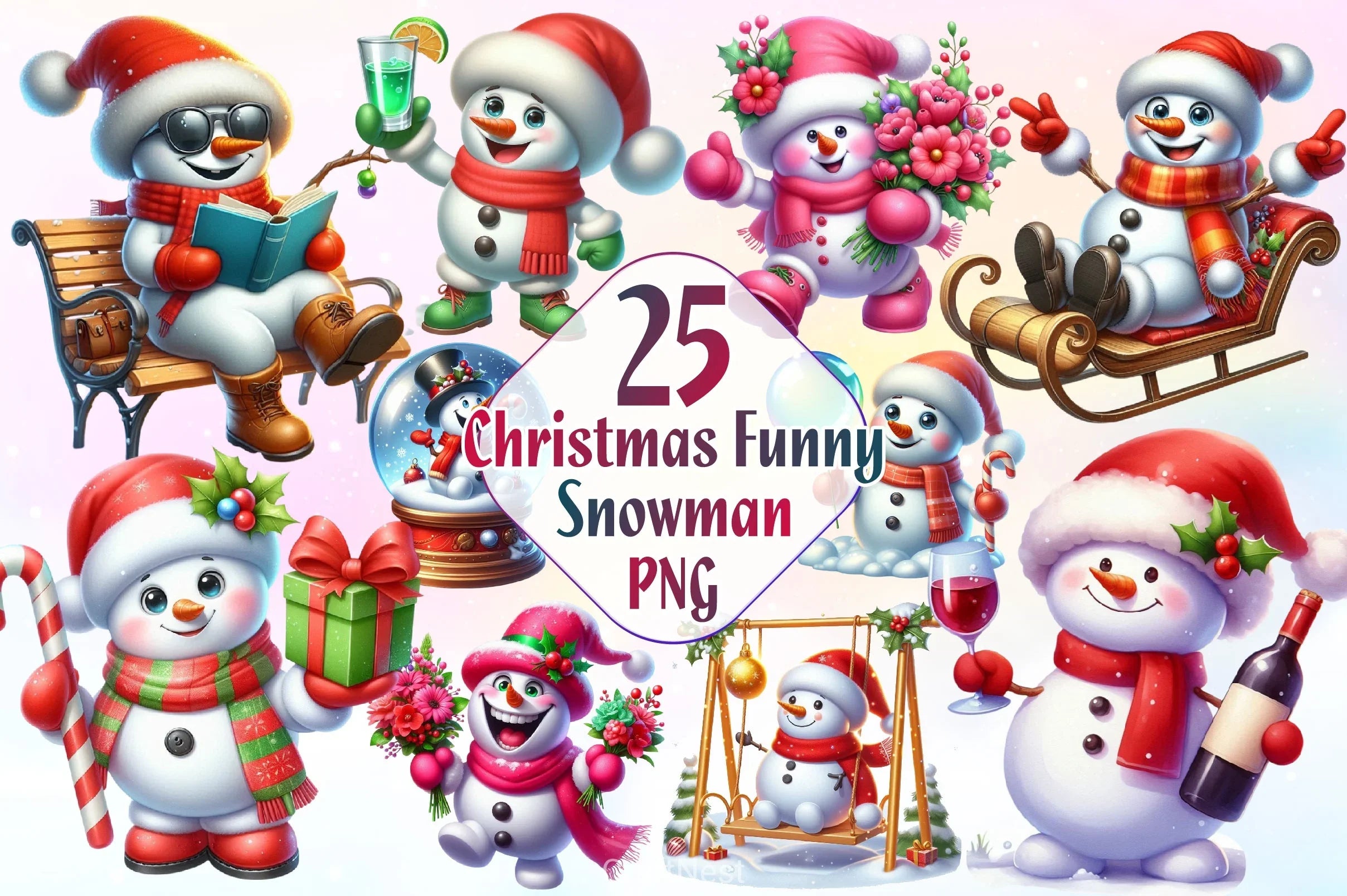 Funny Christmas Snowman Clipart Bundle