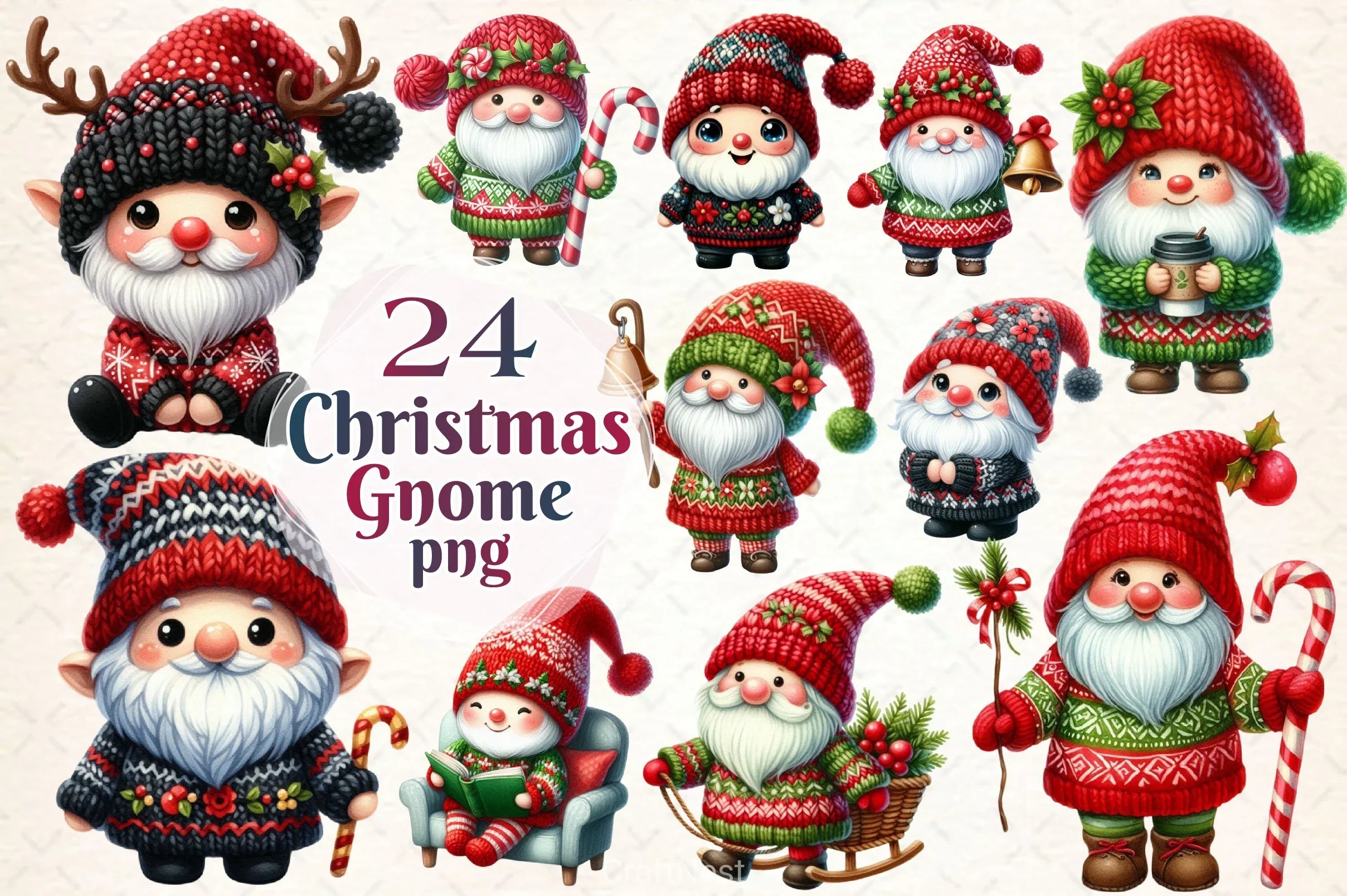 Cute Christmas Gnome Clipart Bundle