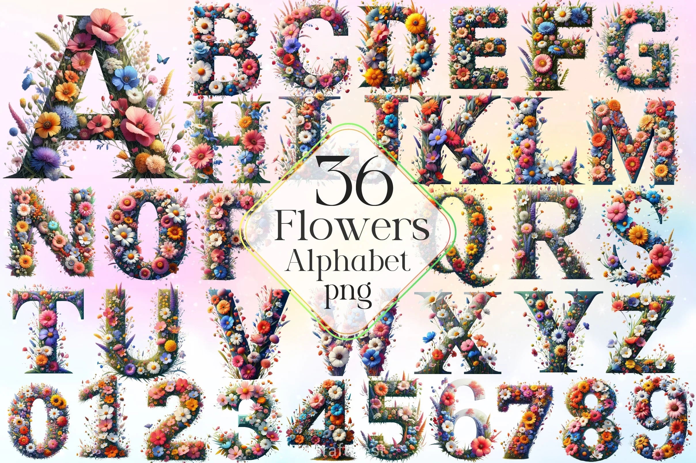 Flower Alphabet Clipart Bundle