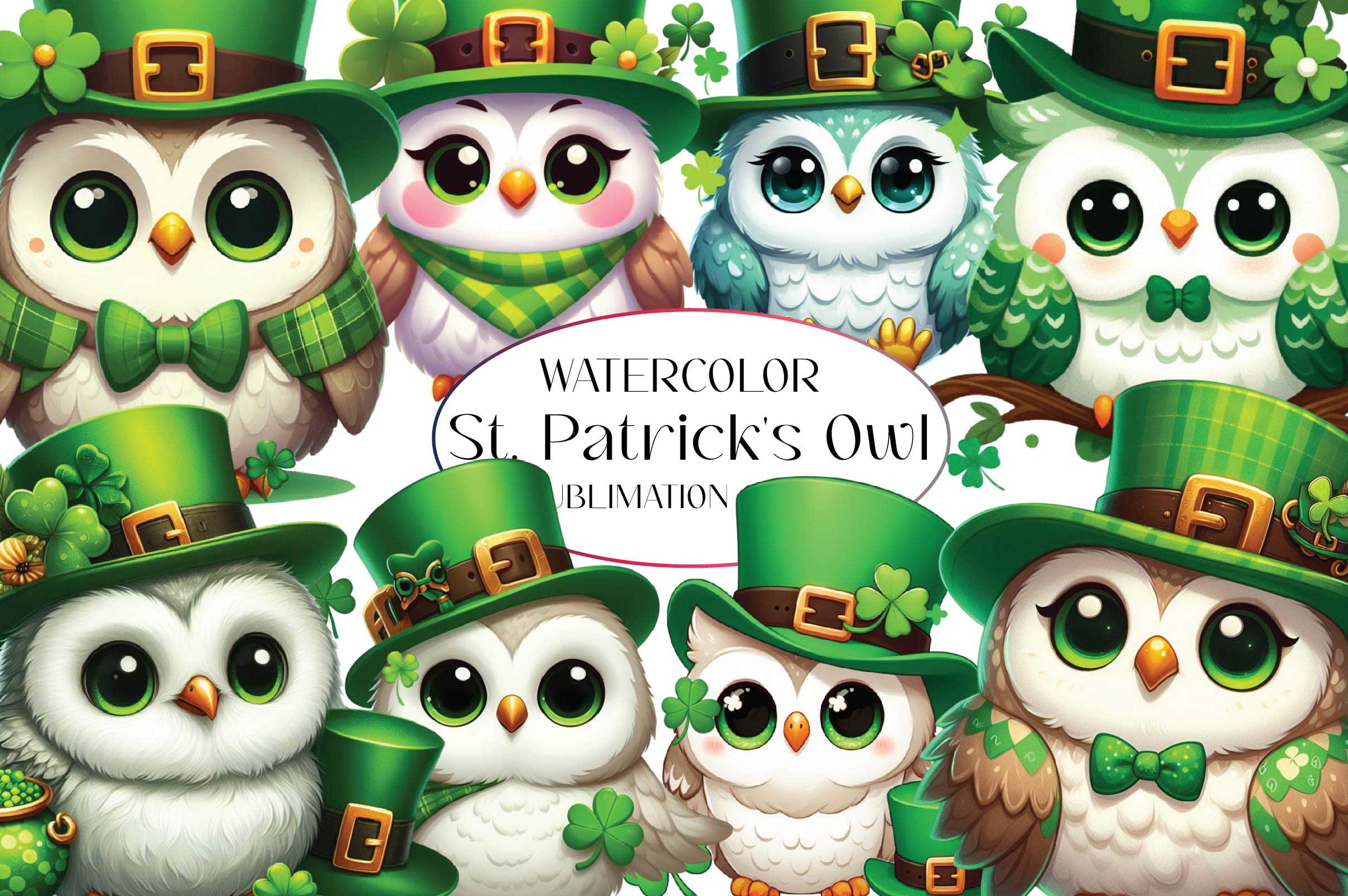 Cute Owl St Patrick's Day Clipart Bundle