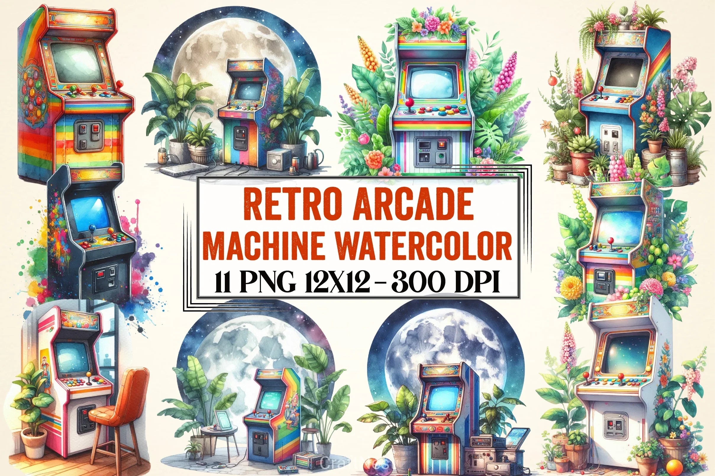 Retro Arcade Machine Clipart Bundle
