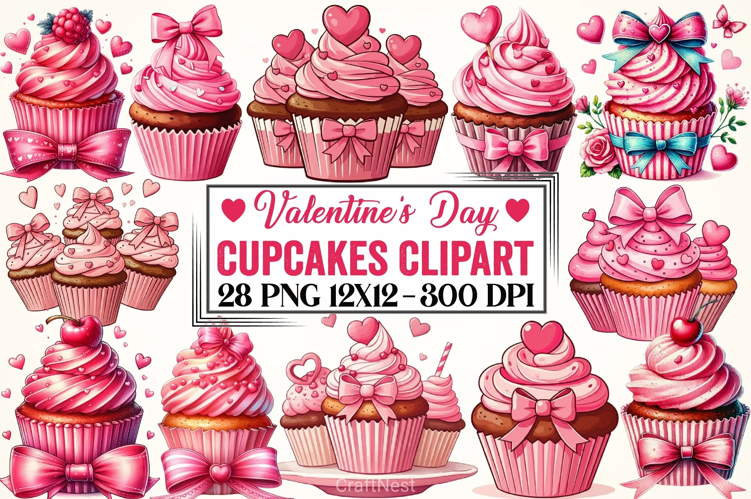 Valentine Cupcake Clipart Bundle