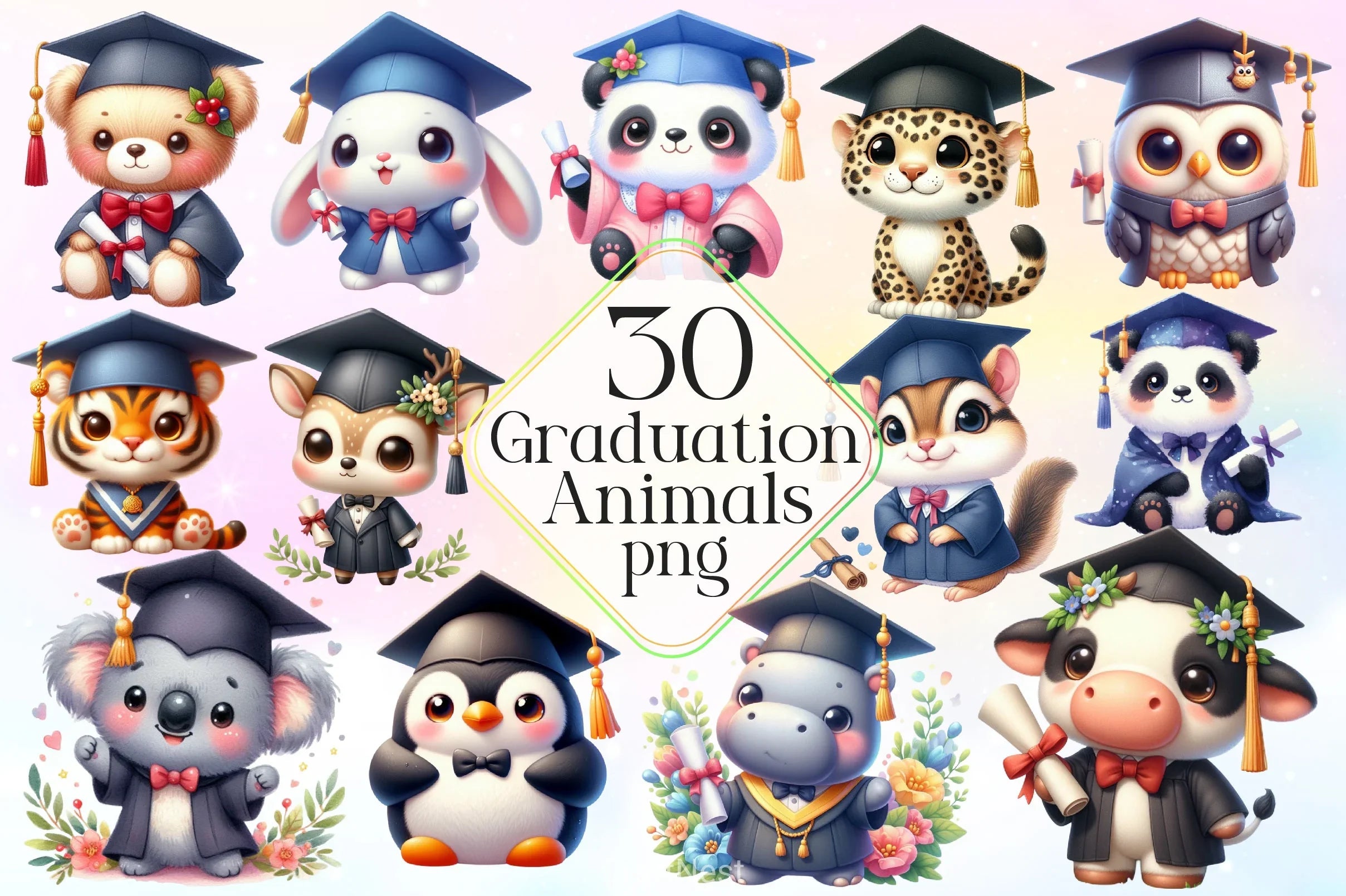Graduation Animals Clipart Bundle