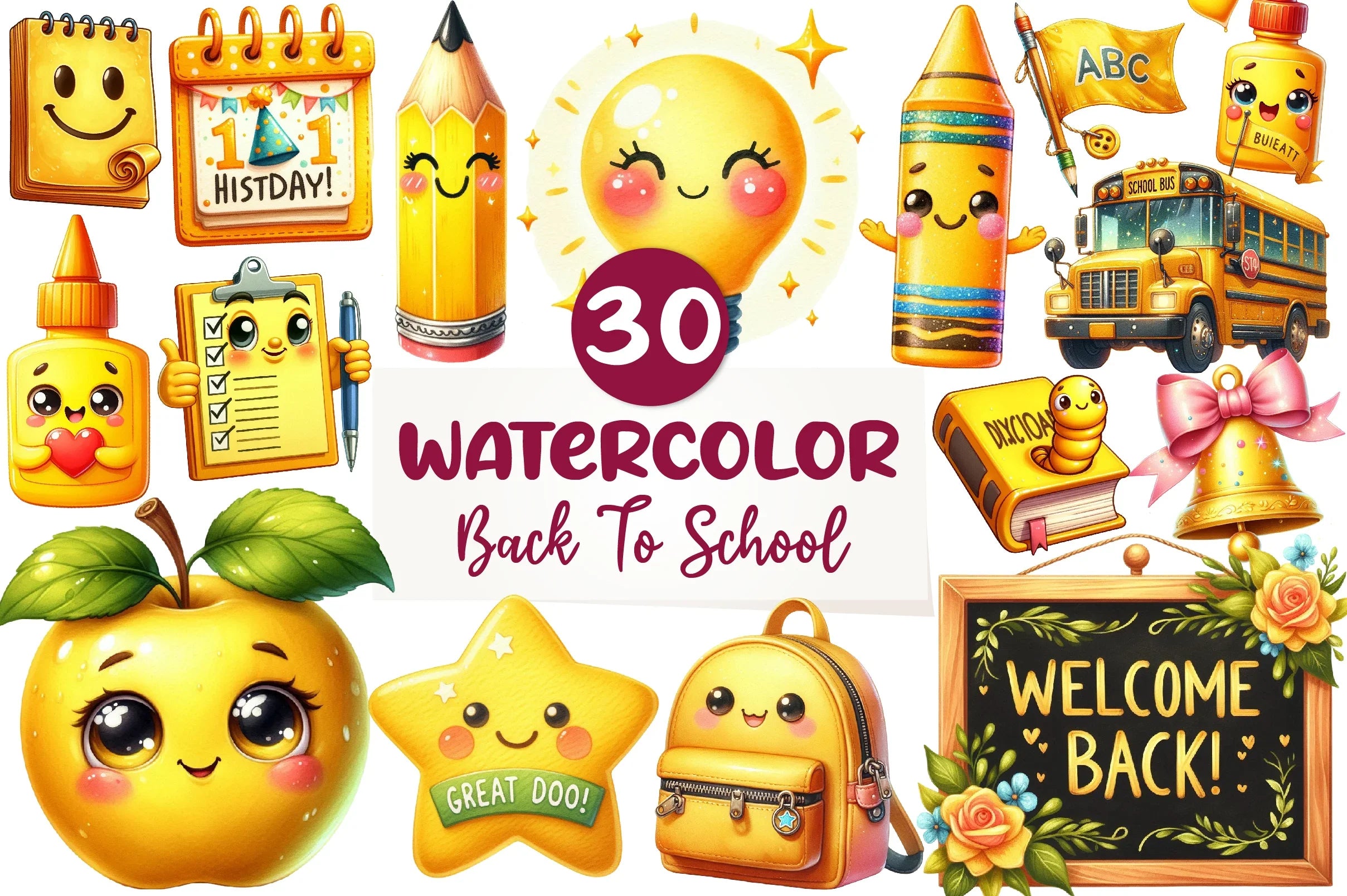 Cute Back To School Clipart Bundle