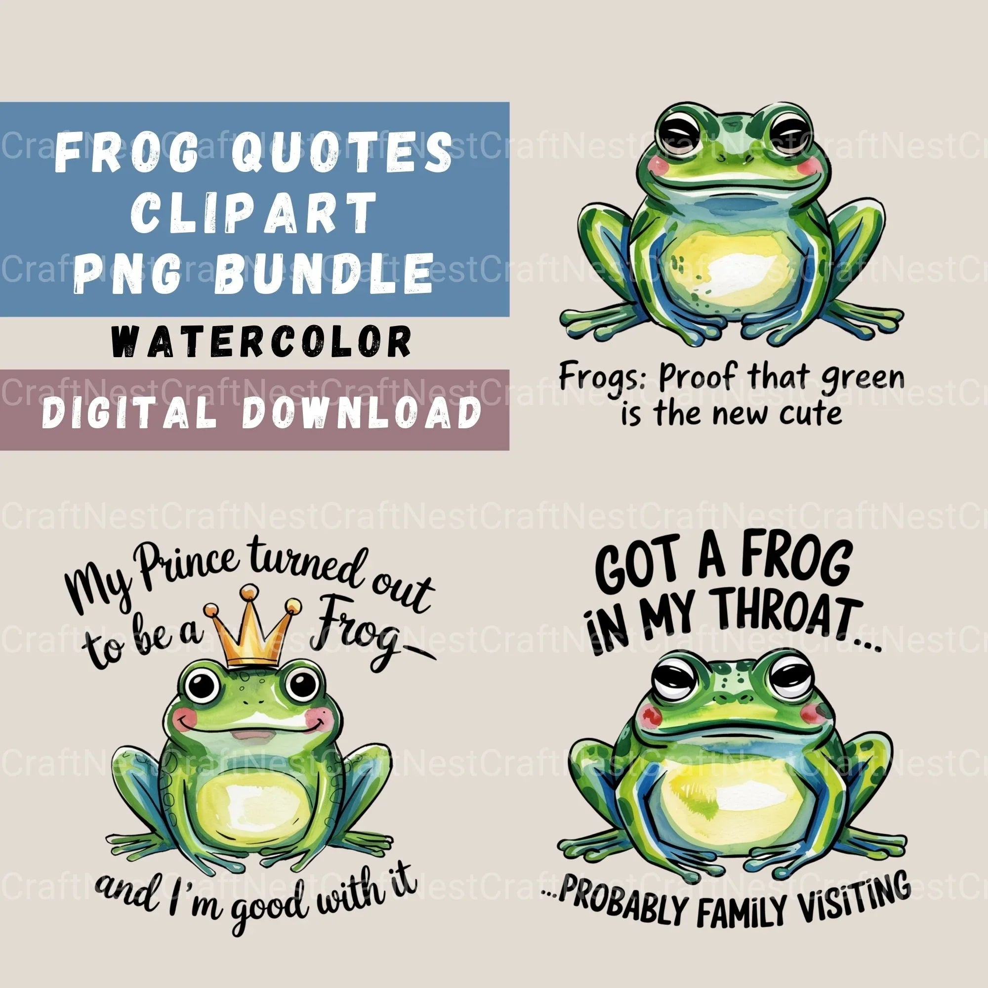 Funny Frog Quotes Clipart Bundle