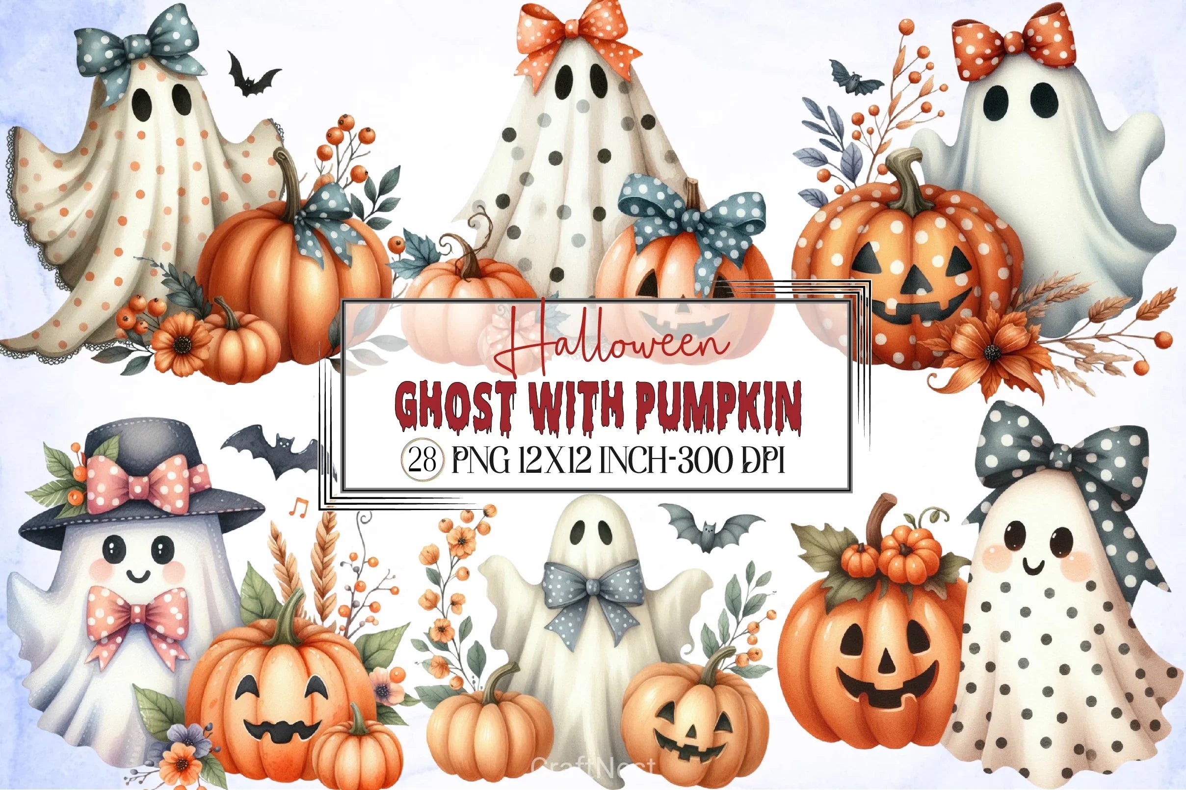 Halloween Ghost & Pumpkin Clipart Bundle