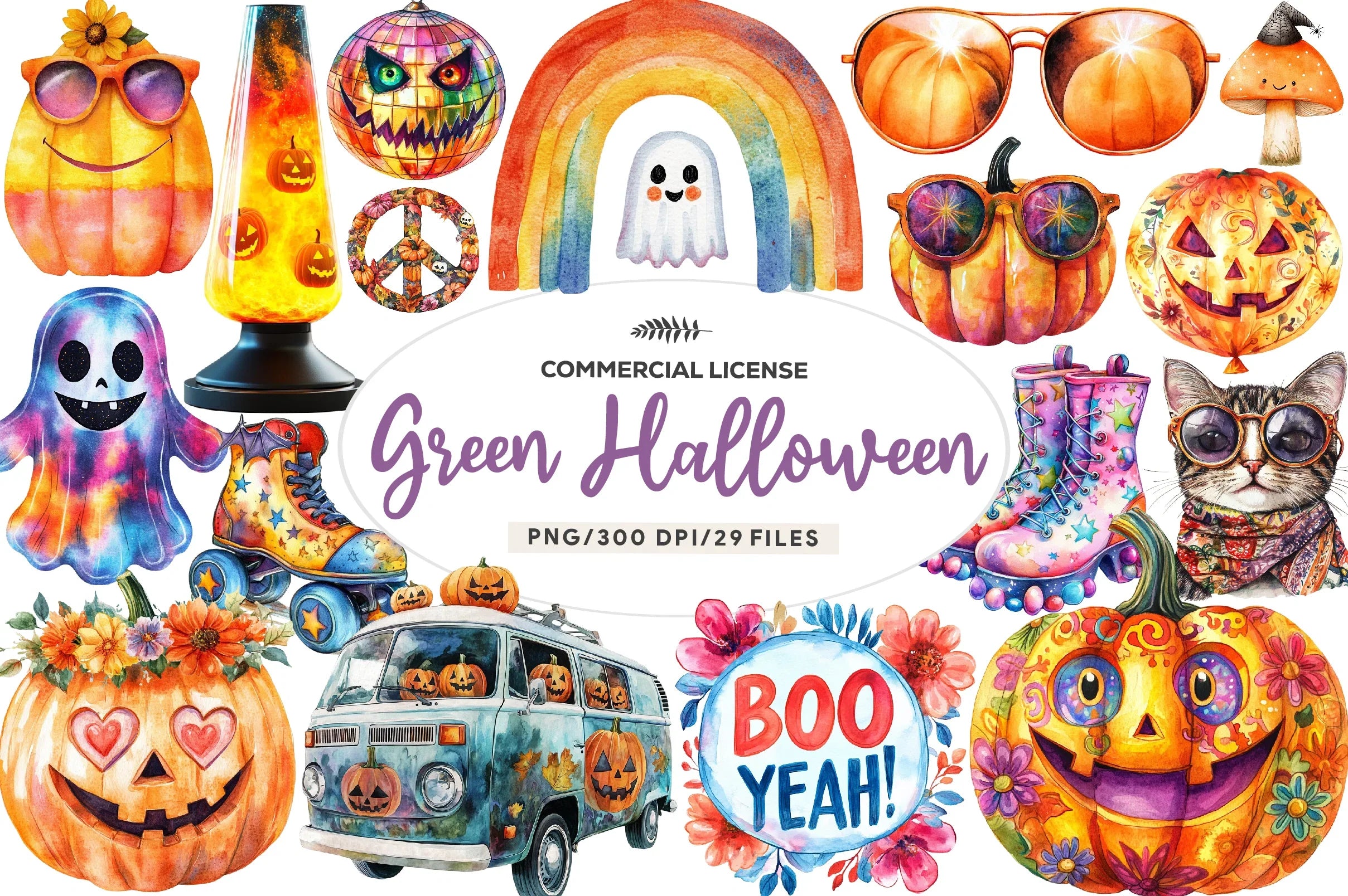 Groovy Halloween Day Clipart Bundle