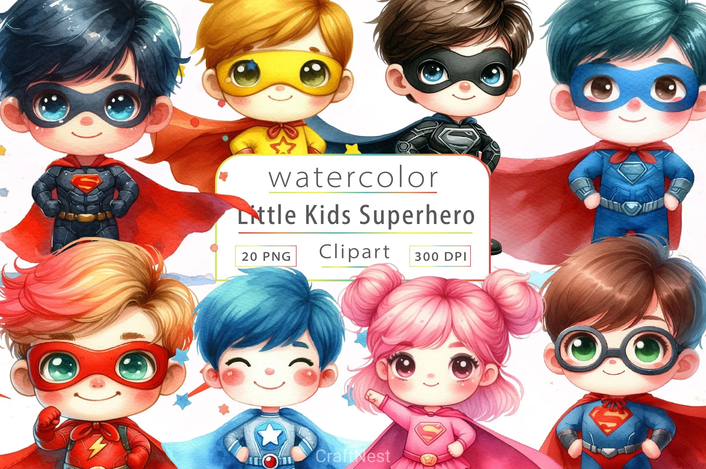 Little Kids Superhero Clipart Bundle