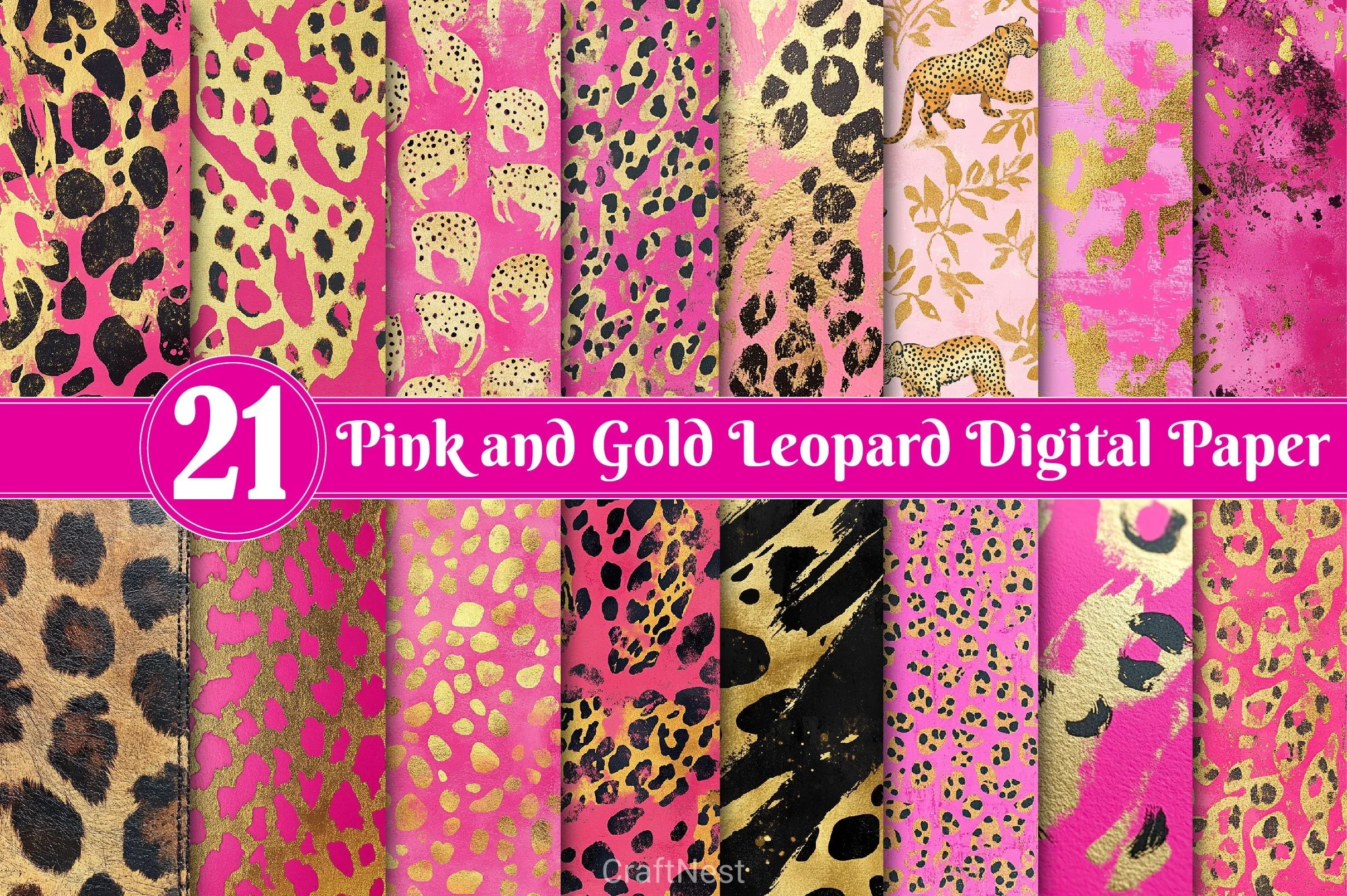 Pink And Gold Leopard Digital Paper