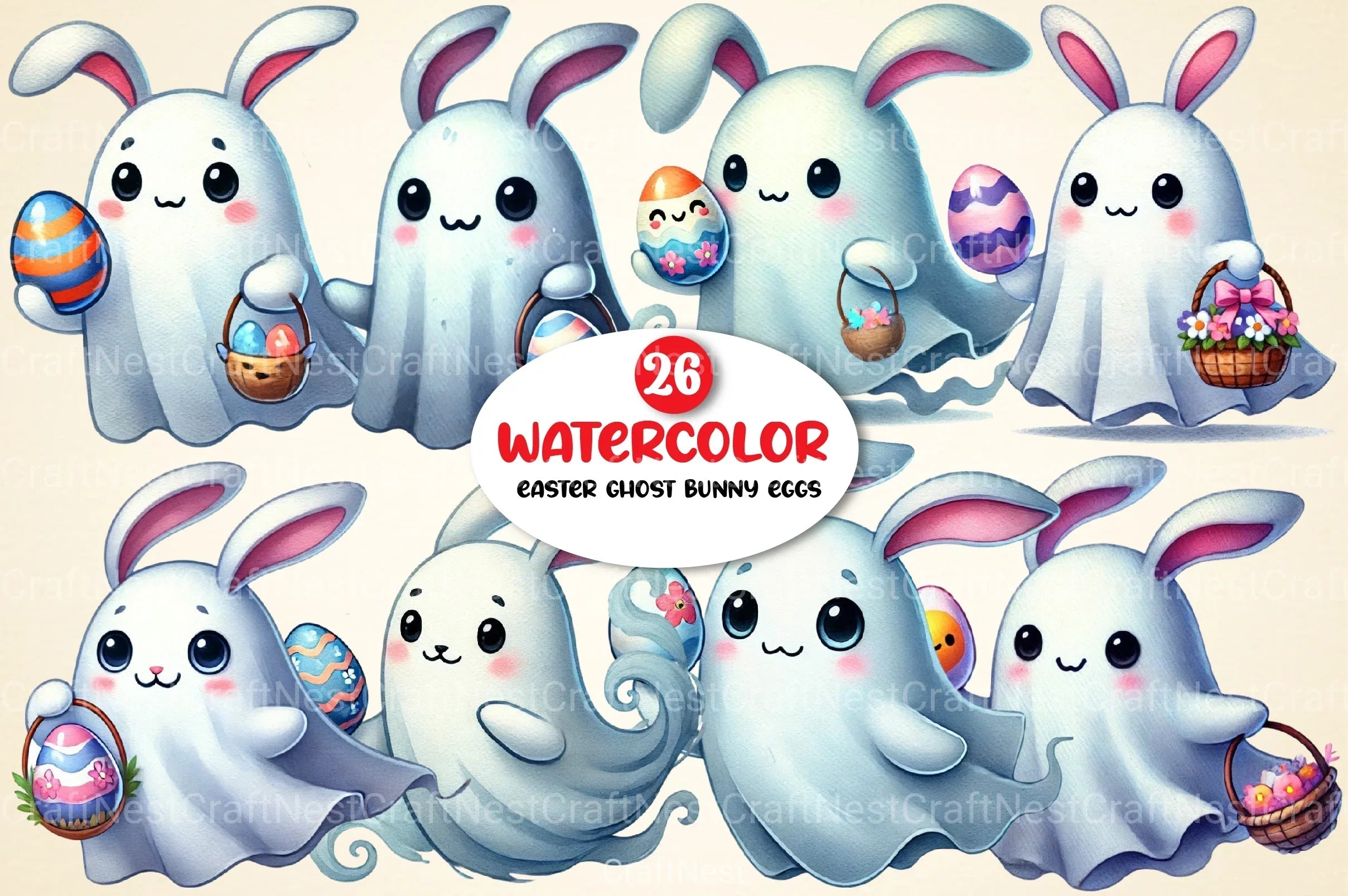 Ghost Bunny Eggs Clipart Bundle