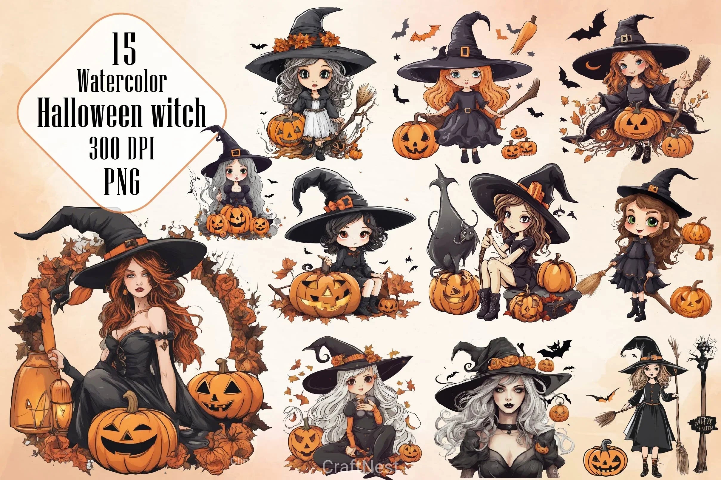 Halloween Witch Clipart Bundle