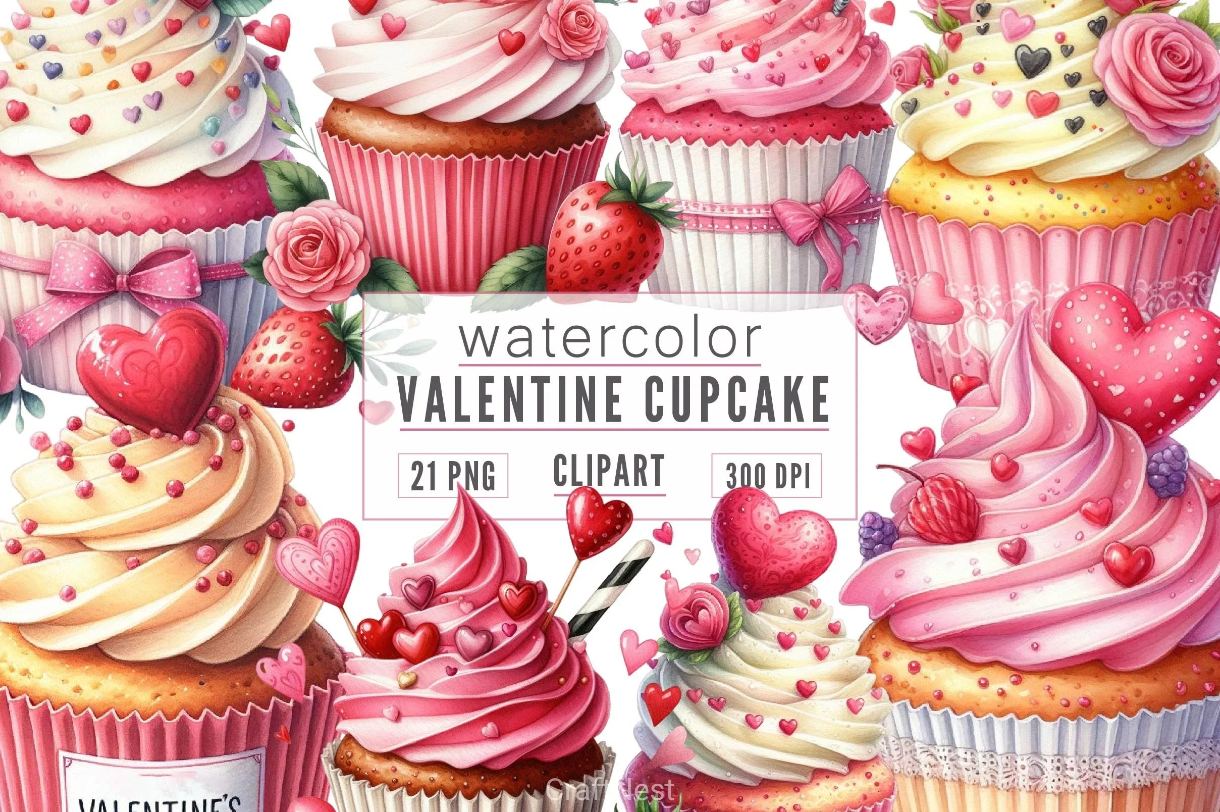 Valentine Cupcake Clipart Bundle