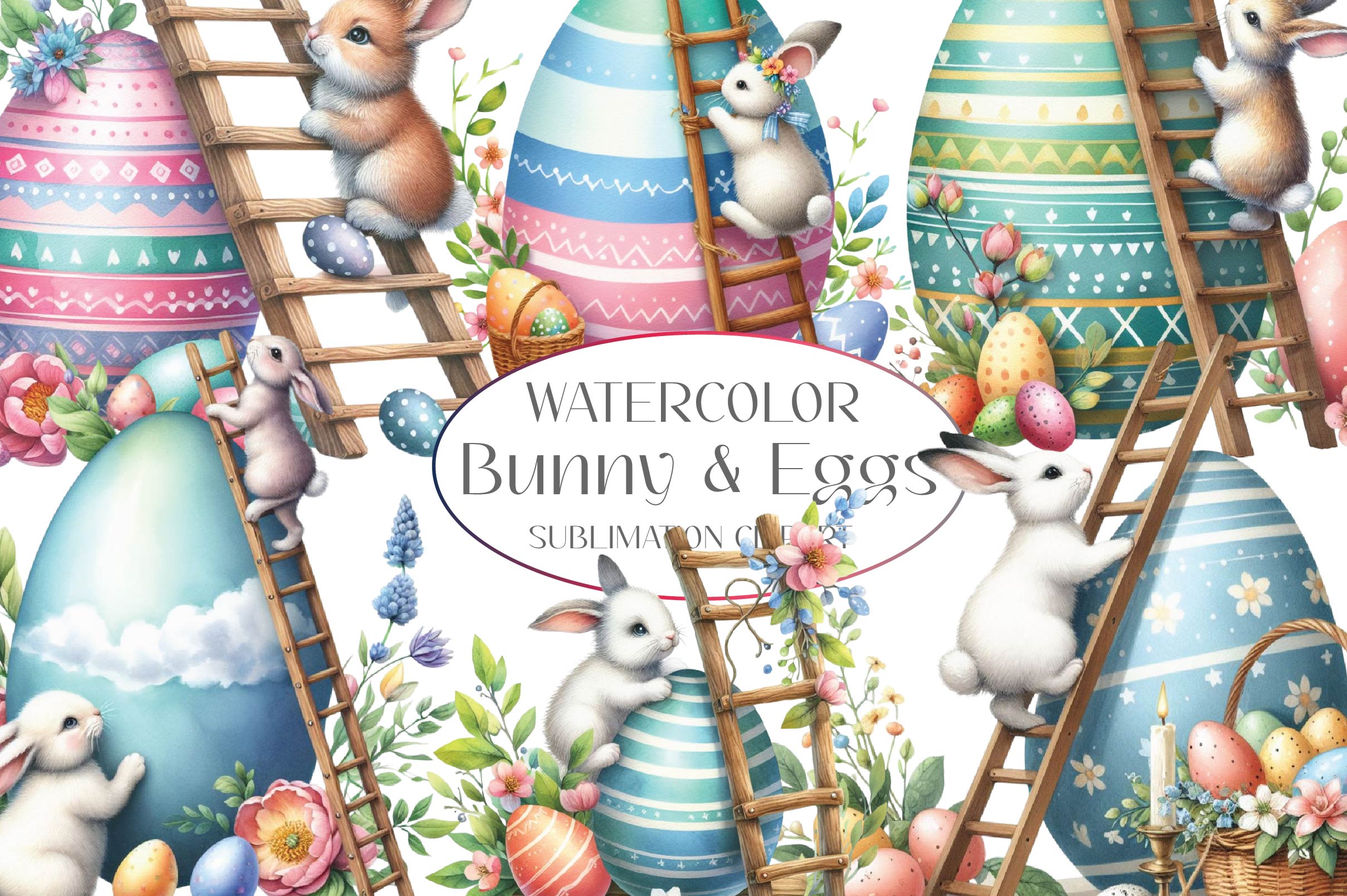Easter Bunny & Eggs Clipart Bundle