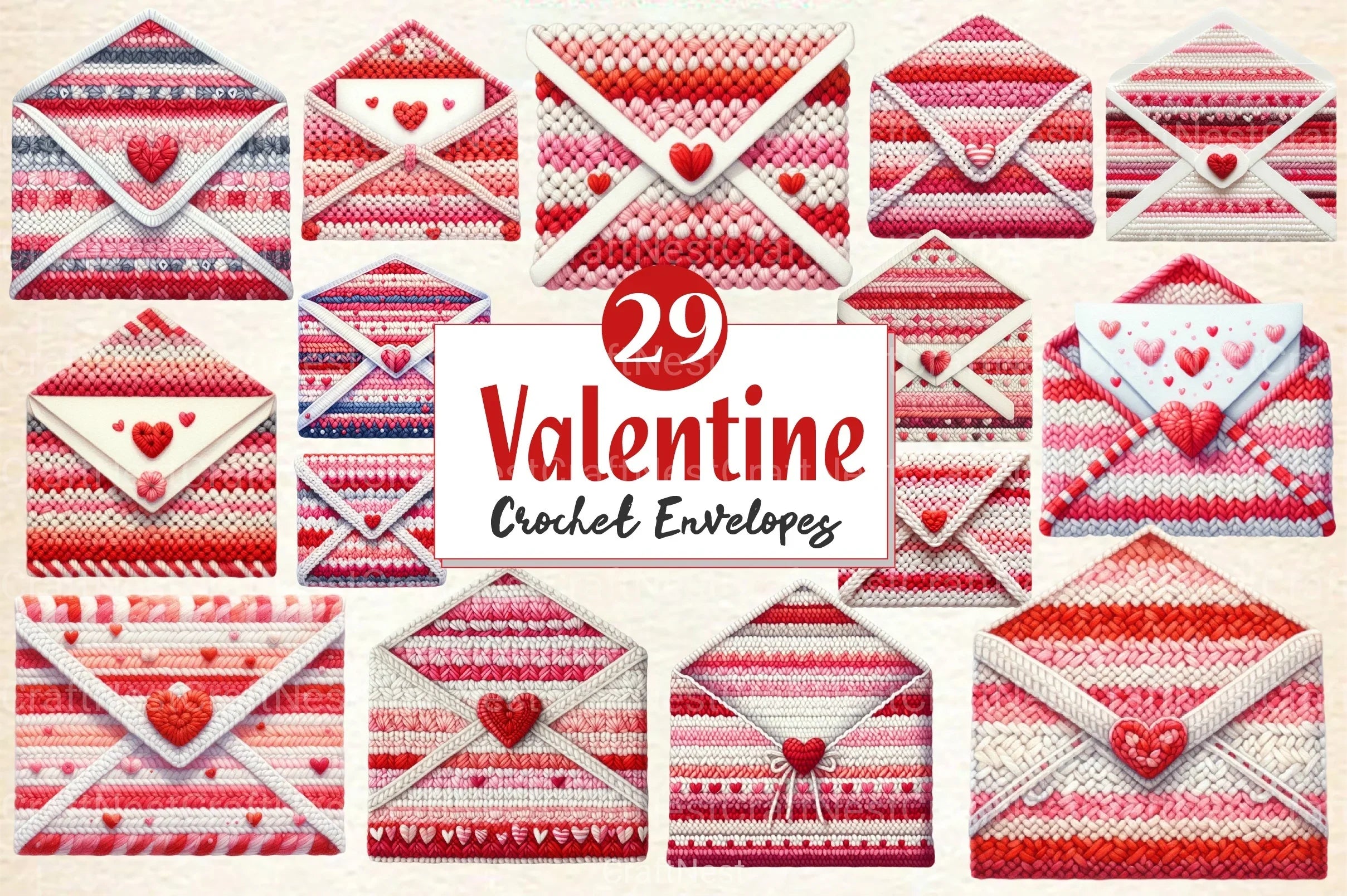 Valentine Crochet Envelopes Clipart Bundle