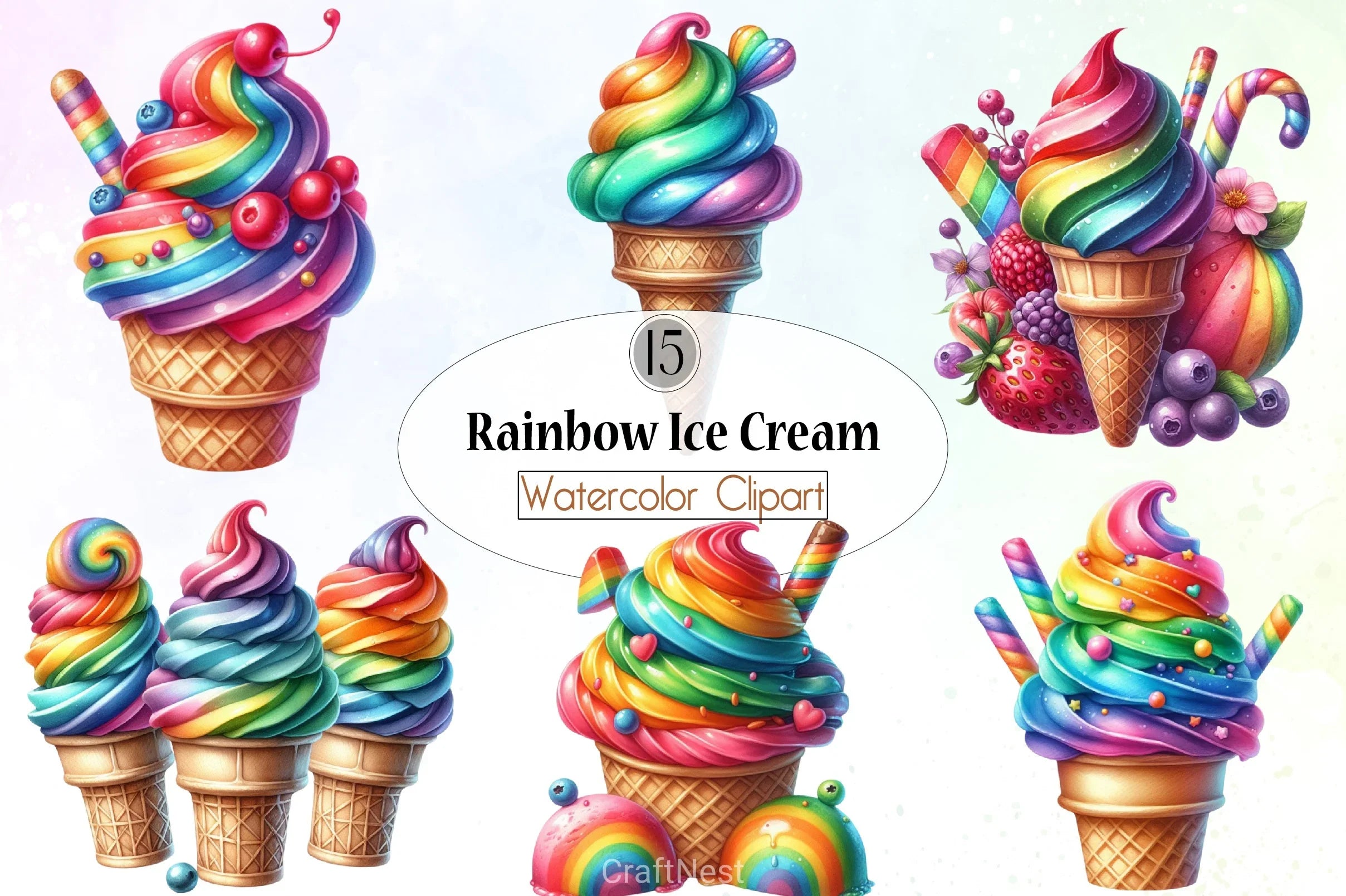 Rainbow Ice Cream Clipart Bundle
