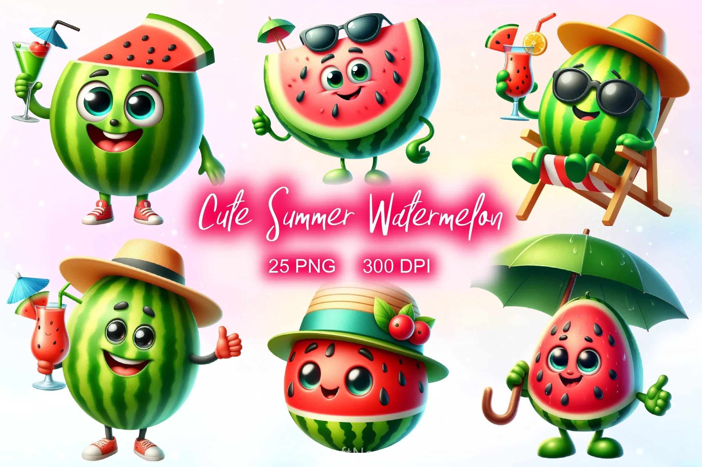Cute Summer Watermelon Clipart Bundle