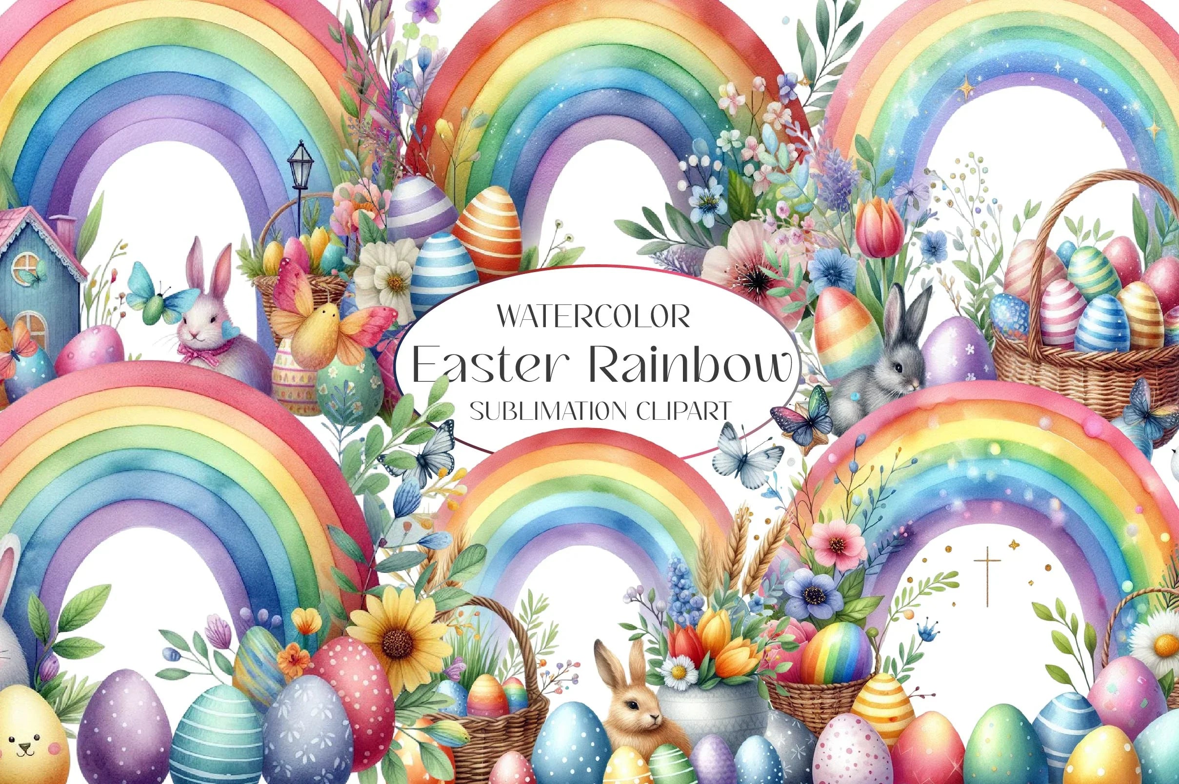 Easter Rainbow Clipart Bundle