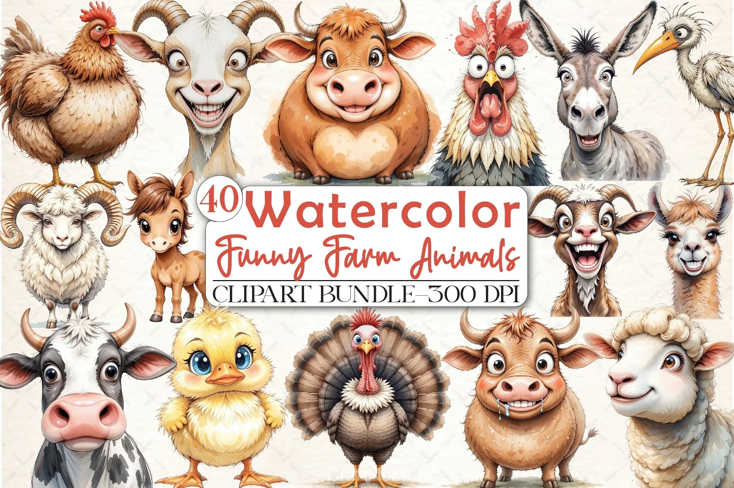 Cute Farm Animals Clipart Bundle