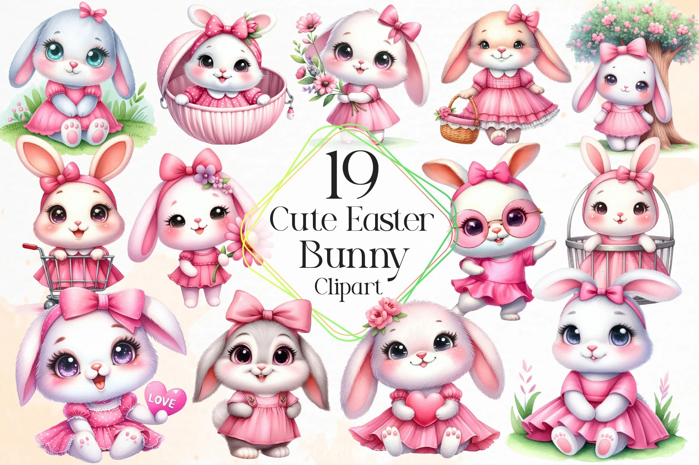 Cute Easter Bunny Clipart Bundle