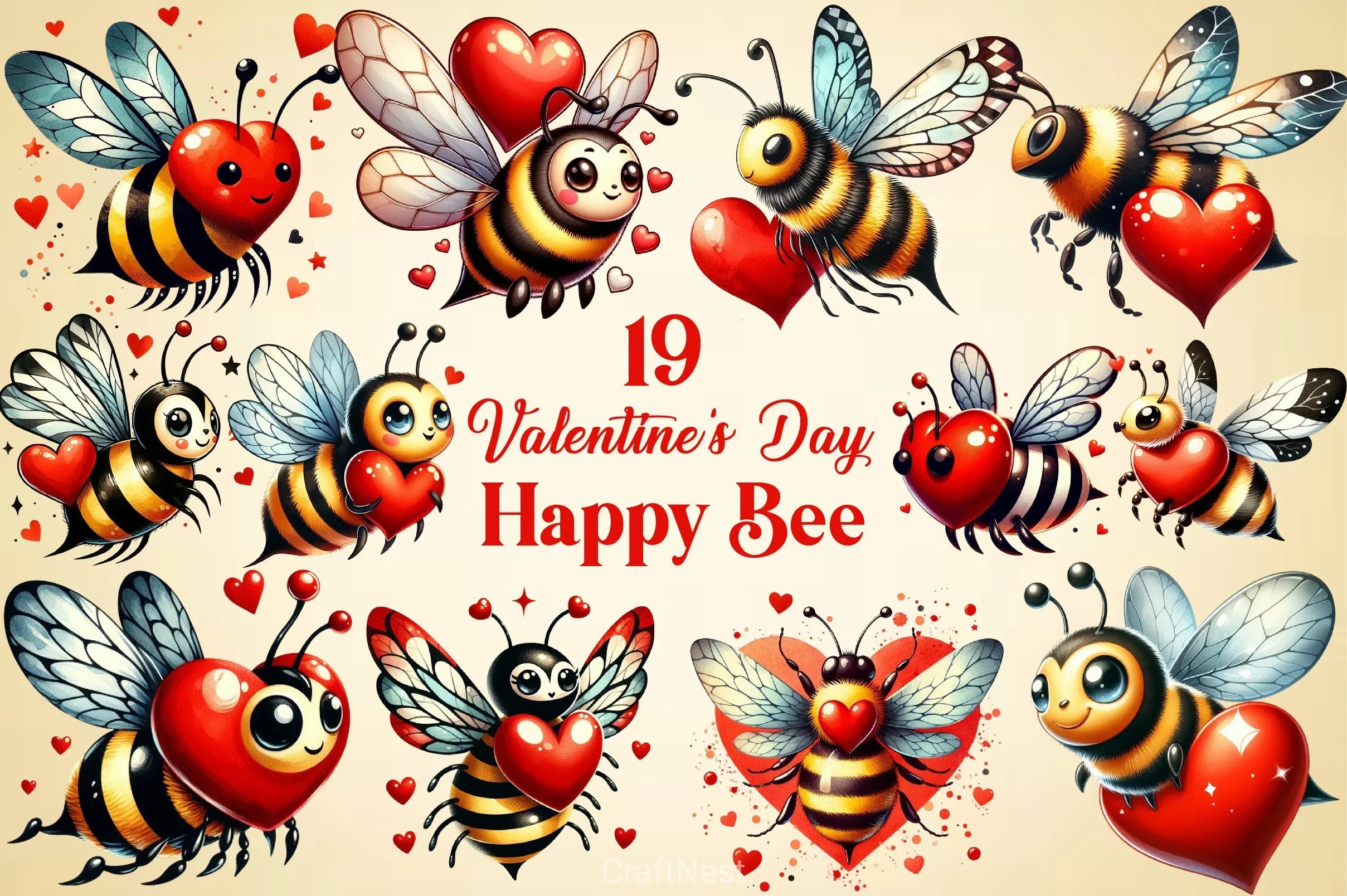 Valentine Bee Clipart Bundle