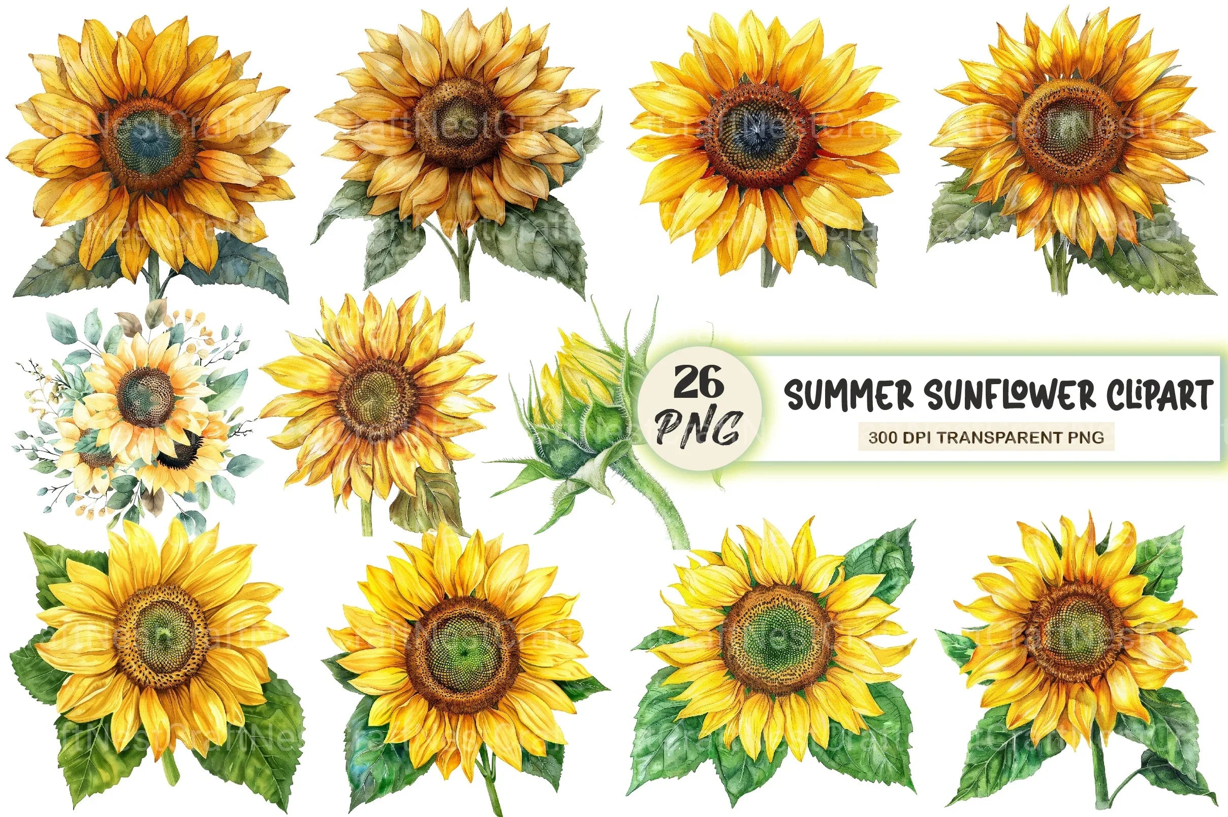 Summer Sunflower Clipart Bundle