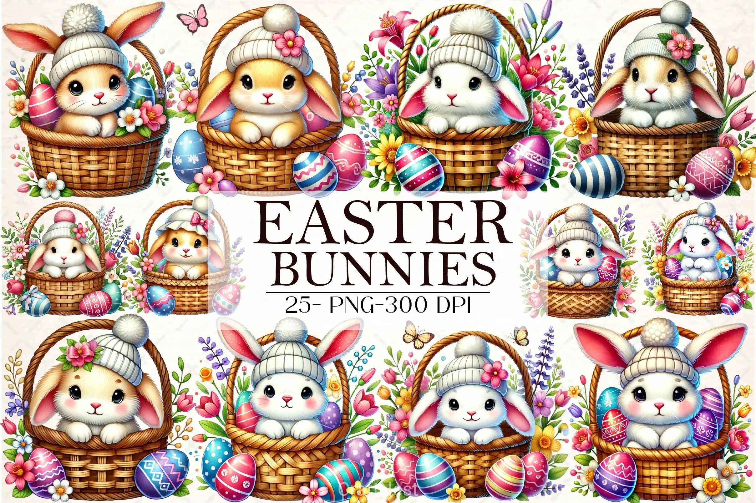 Easter Bunnies Clipart Bundle