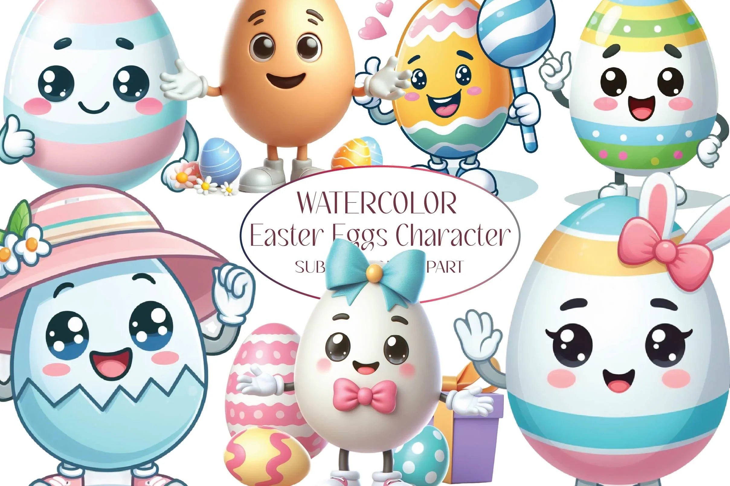Easter Eggs Character Clipart Bundle