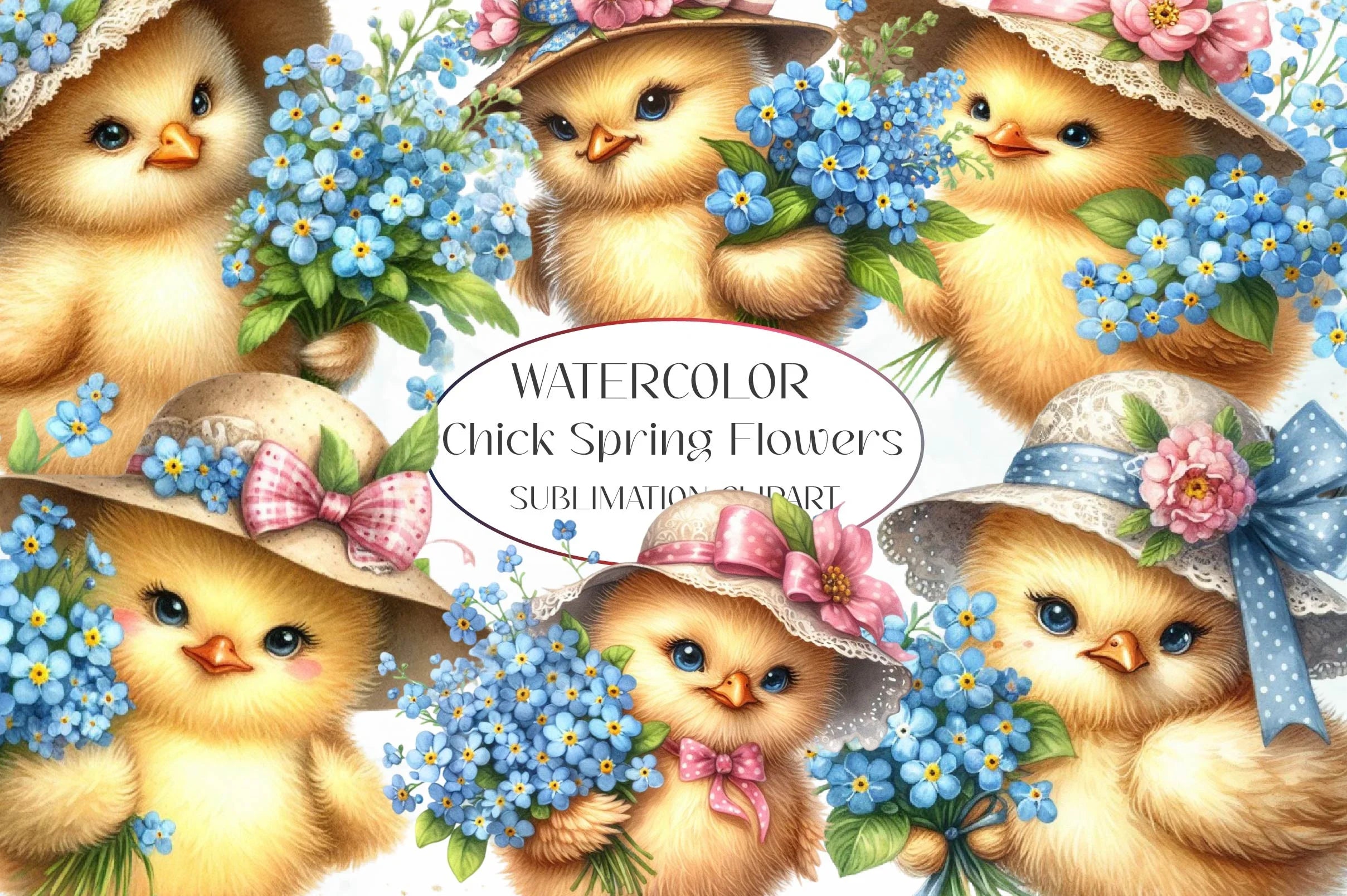 Cute Chick Spring Flowers Clipart Bundle