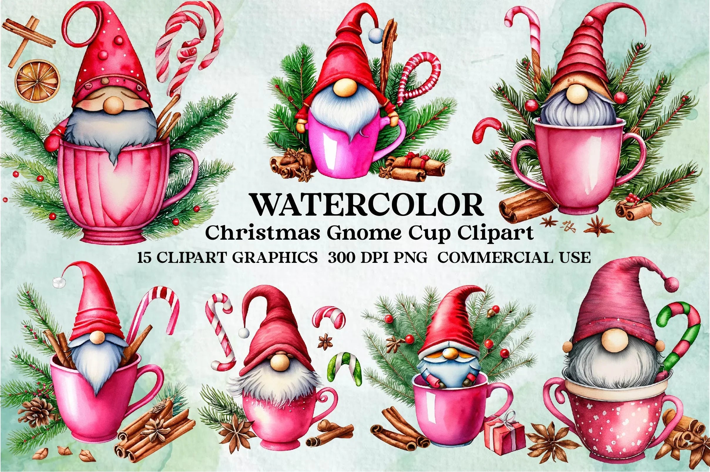 Christmas Gnome In A Cup Clipart Bundle