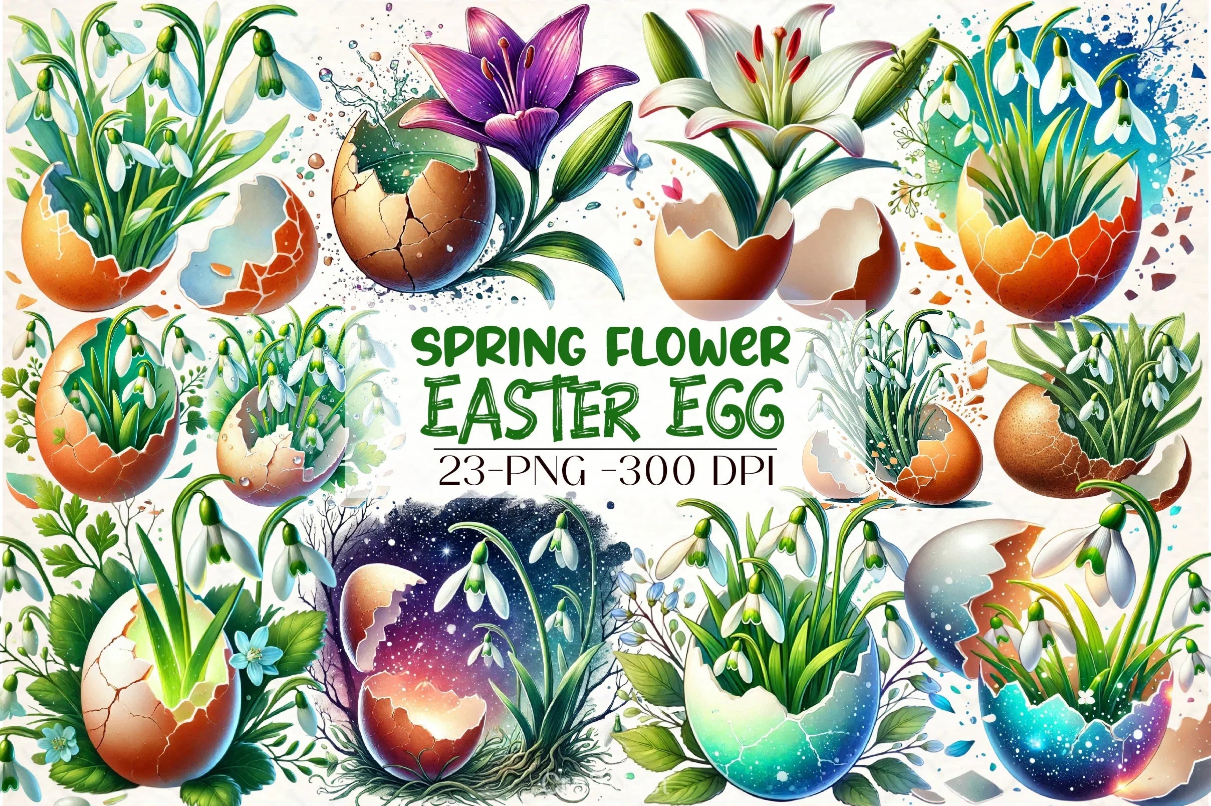 Spring Flower Easter Egg Clipart Bundle