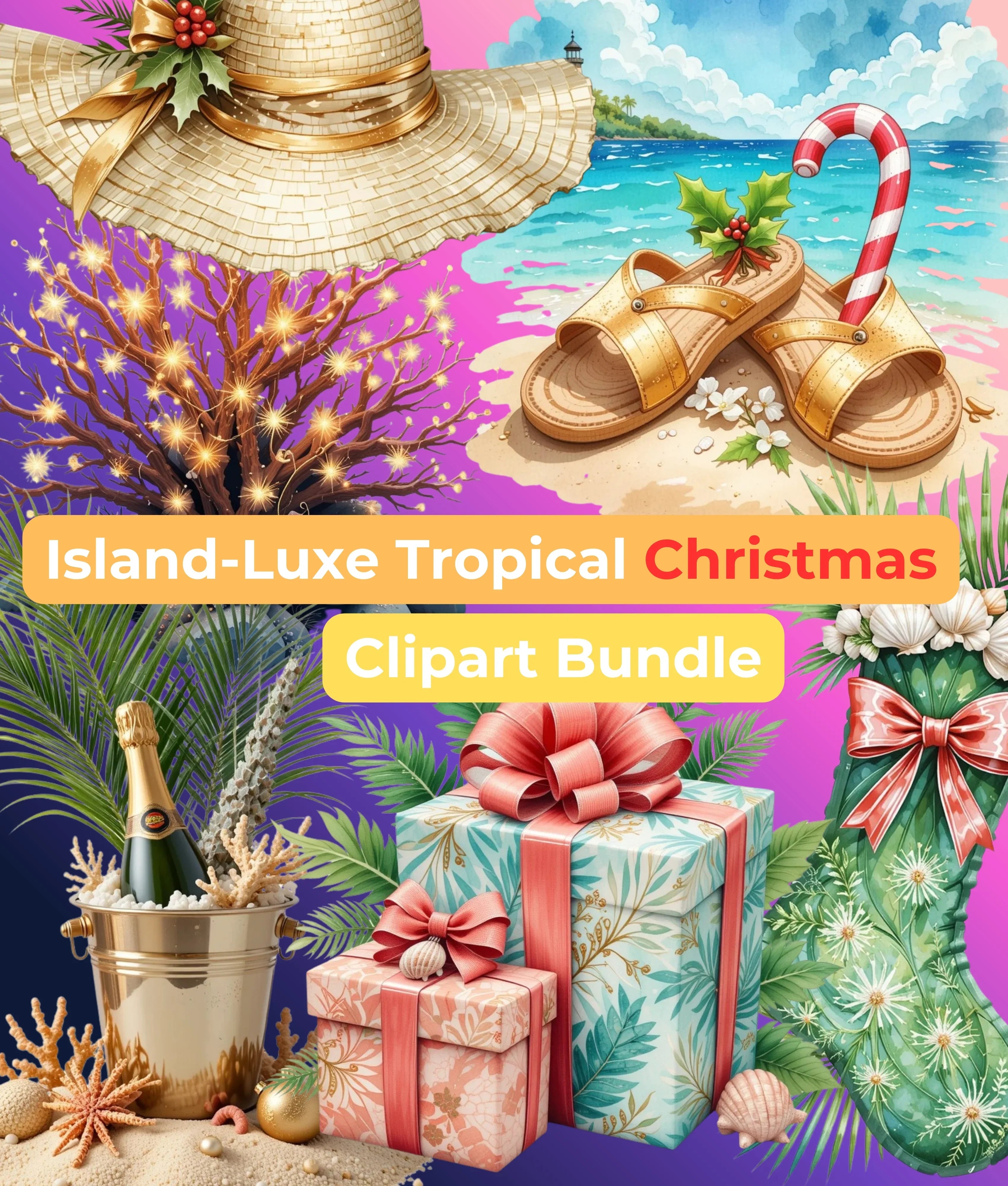 Island-Luxe Tropical Christmas Clipart Bundle