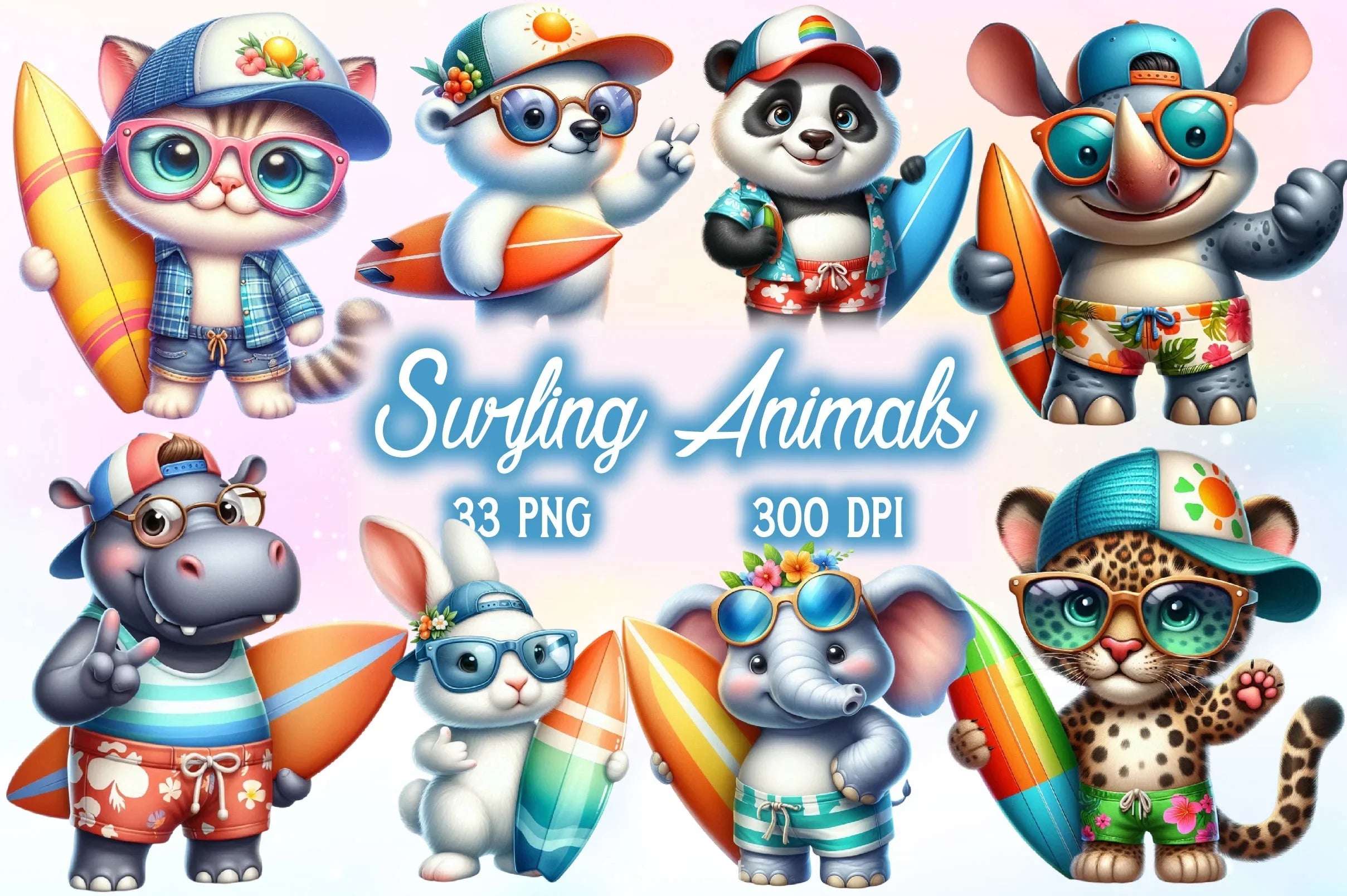 Surfing Animals Clipart Bundle