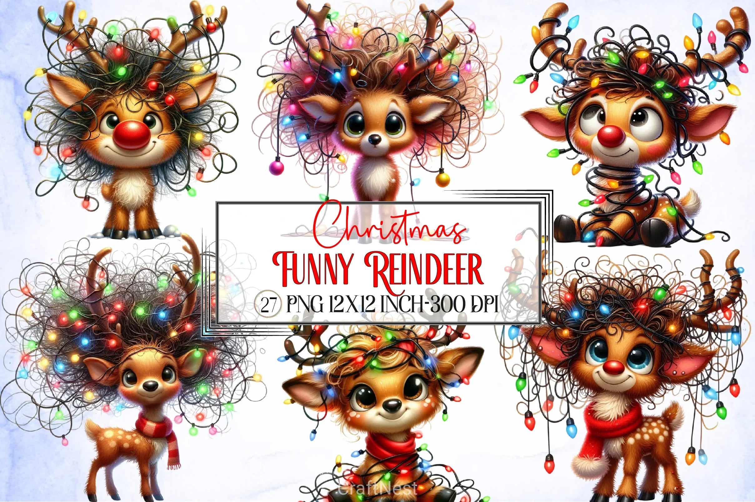 Christmas Reindeer Clipart Bundle