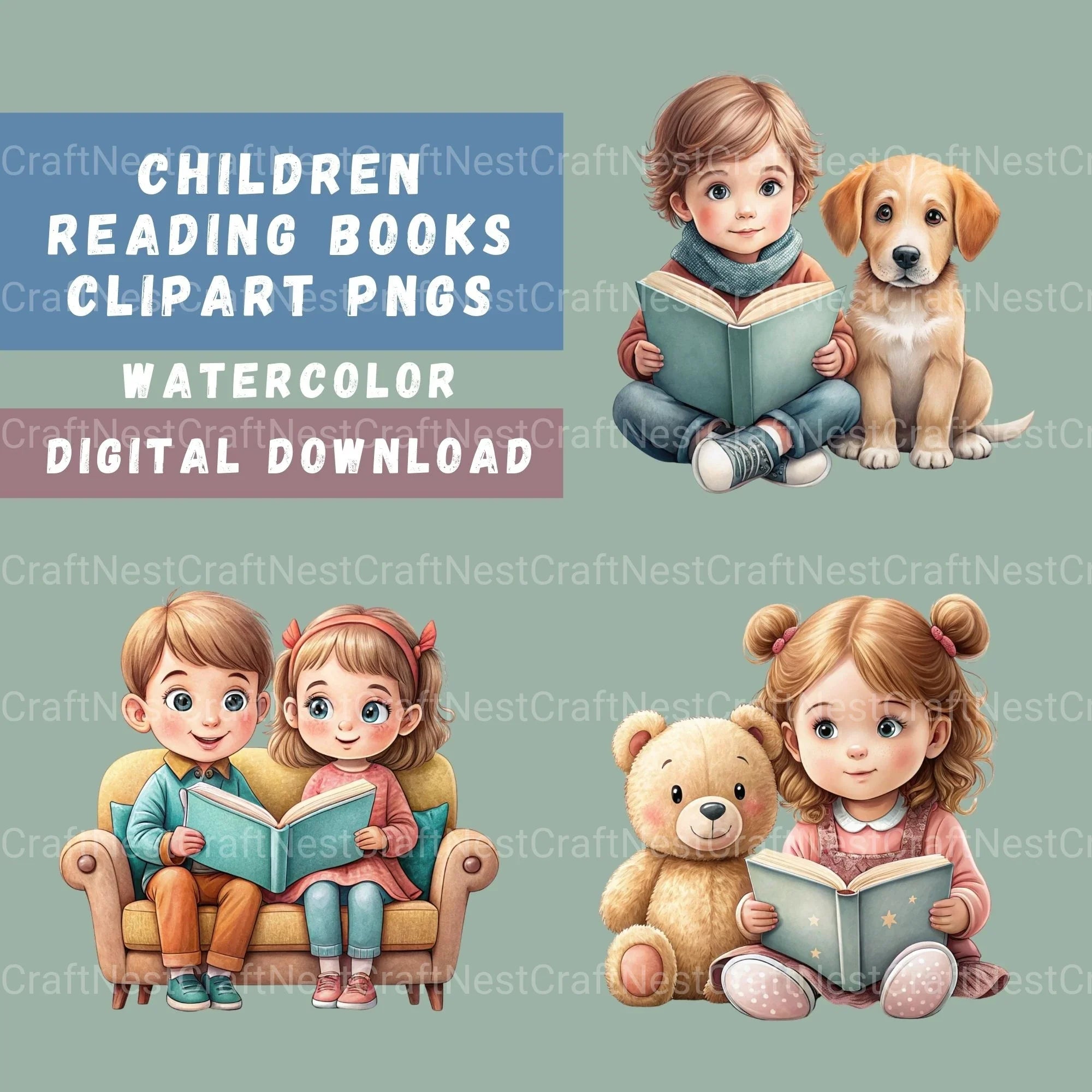 Children Reading Clipart Bundle