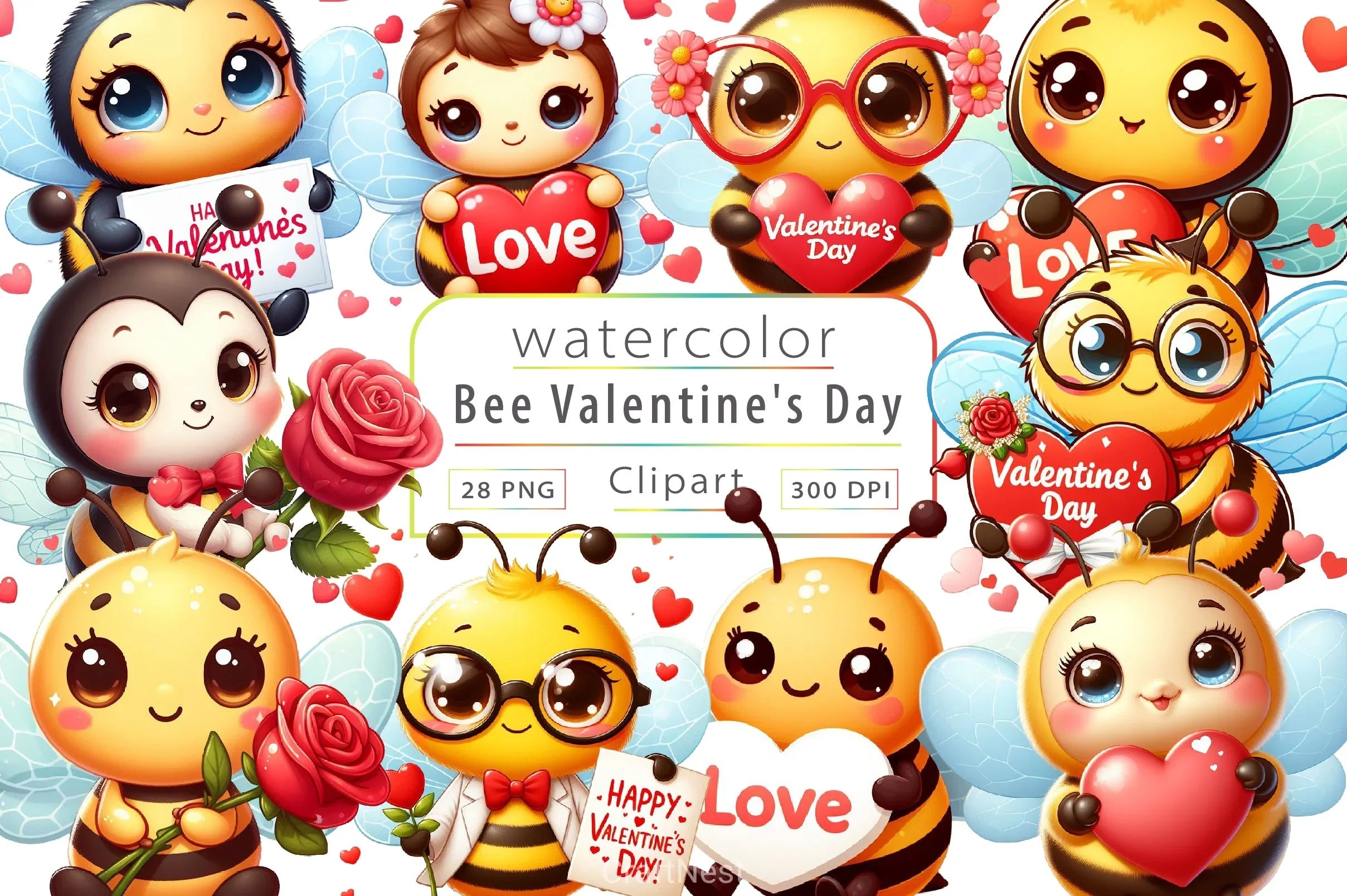 Bee Valentine's Day Clipart Bundle