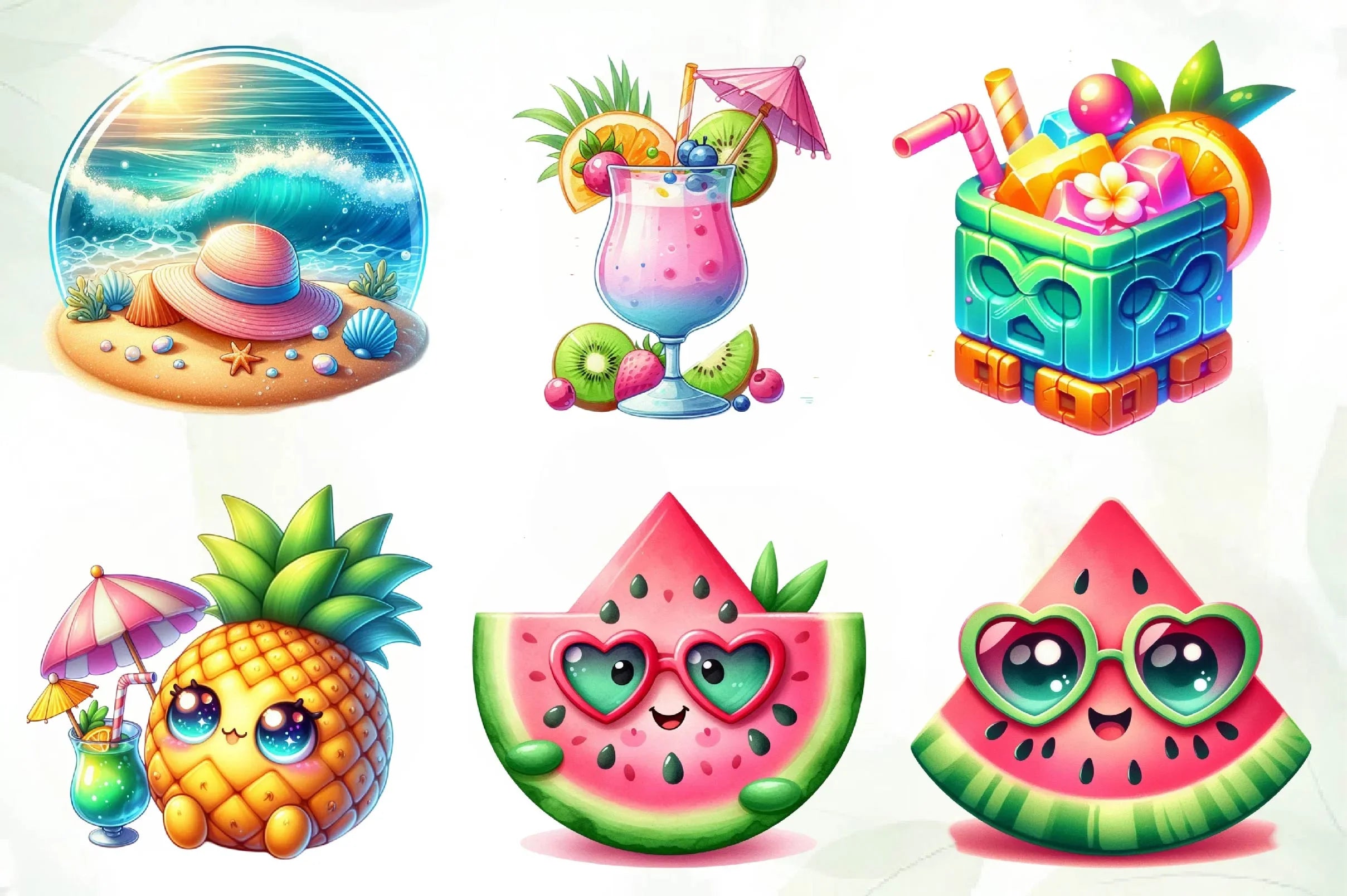 Cute Pastel Colour Tropical Summer Clipart Bundle