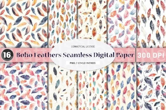 Boho Feathers Seamless Digital Papers
