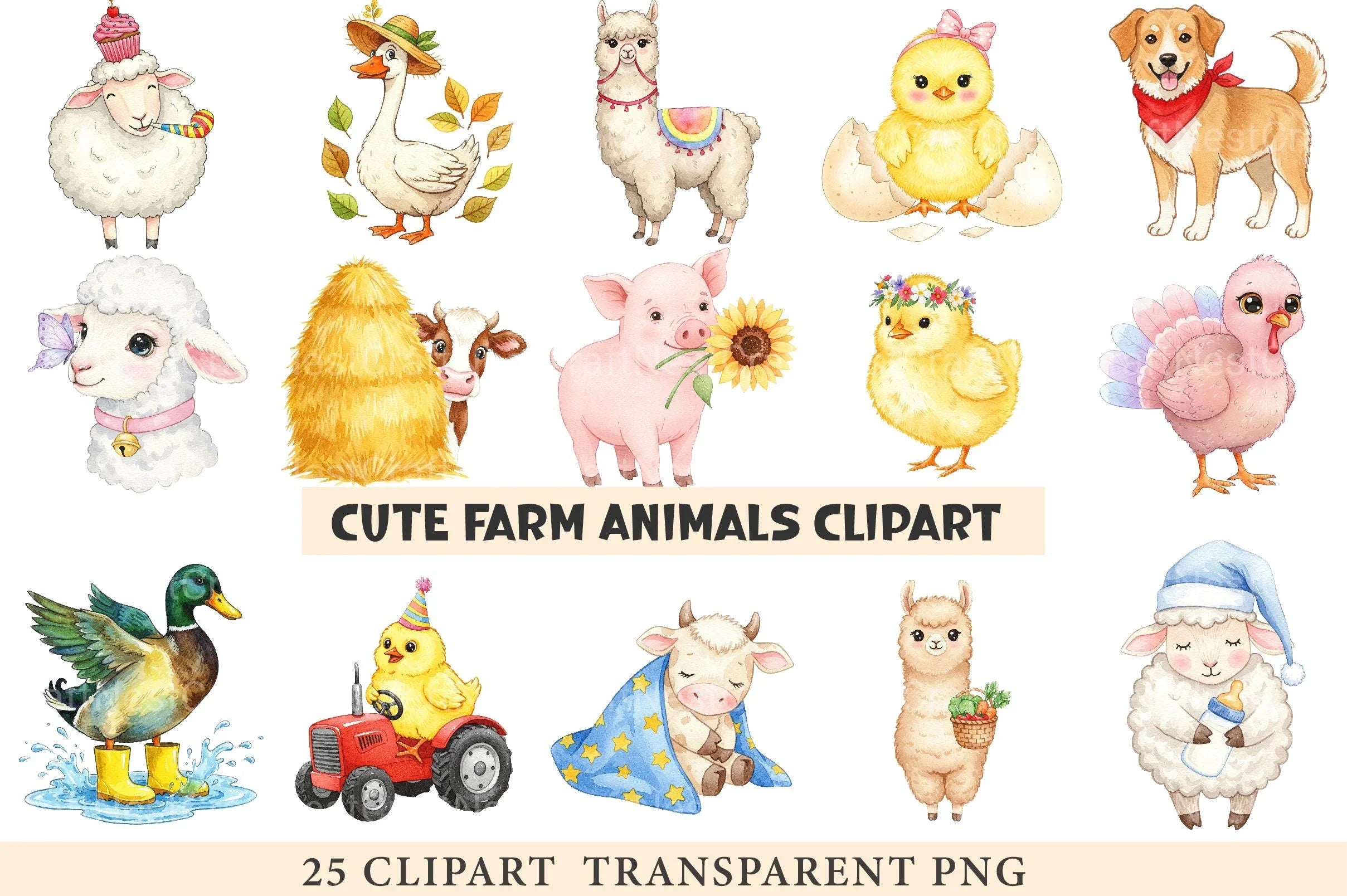 Cute Farm Animals Clipart