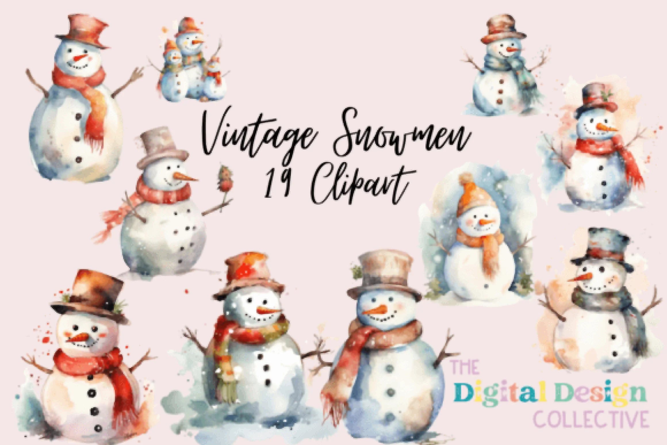 Vintage Snowman Clipart Bundle 1975