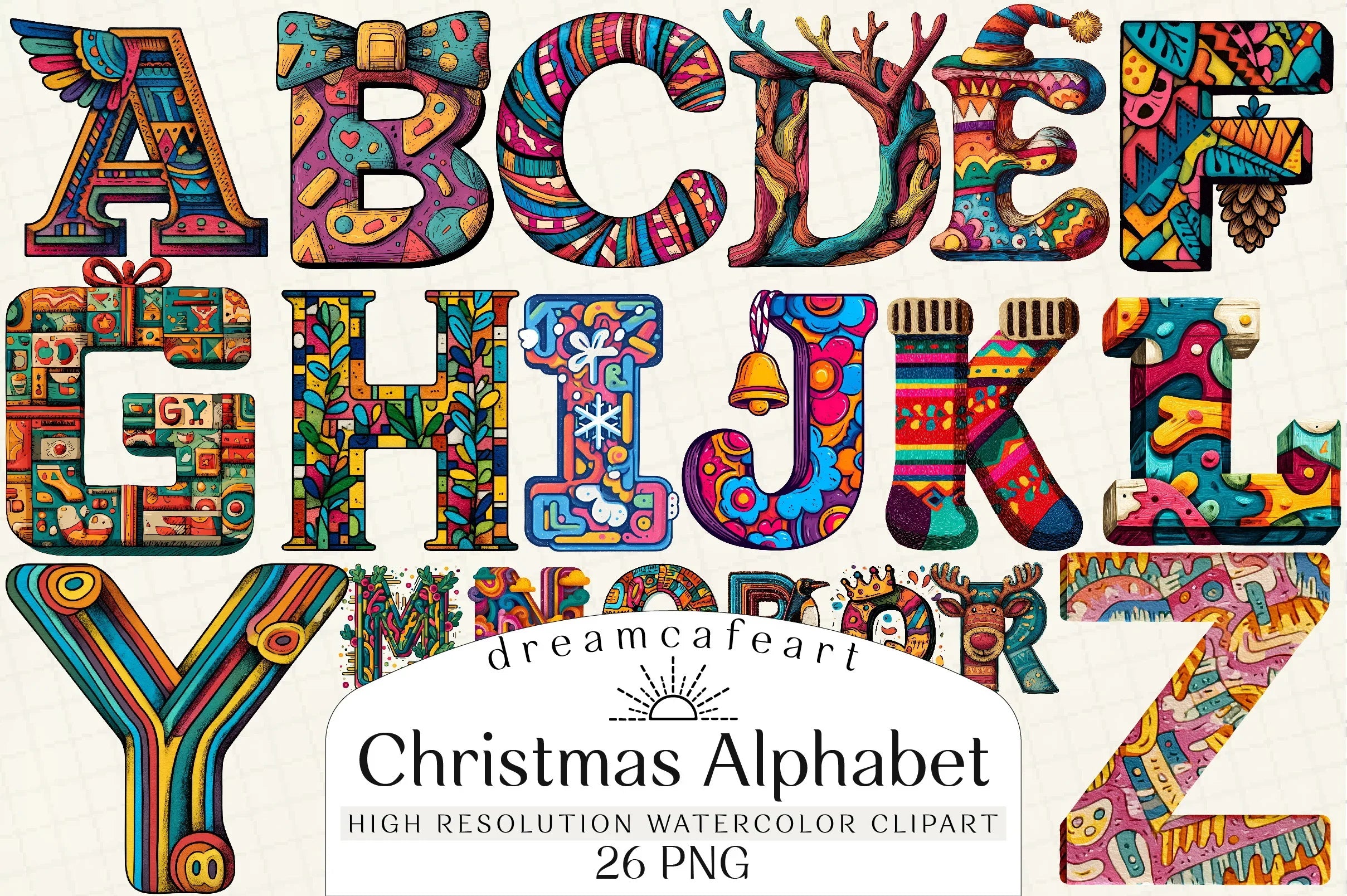 Christmas Alphabet Letter Clipart Bundle