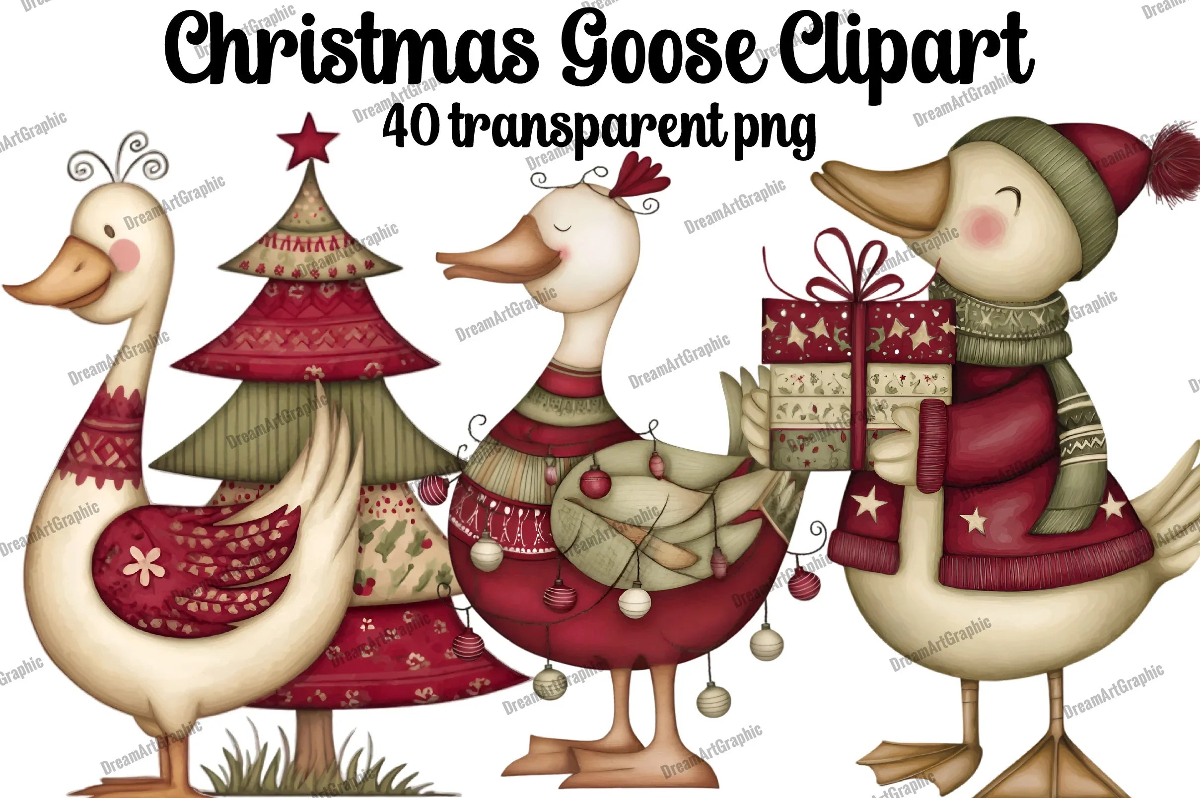 Christmas Goose Clipart Bundle