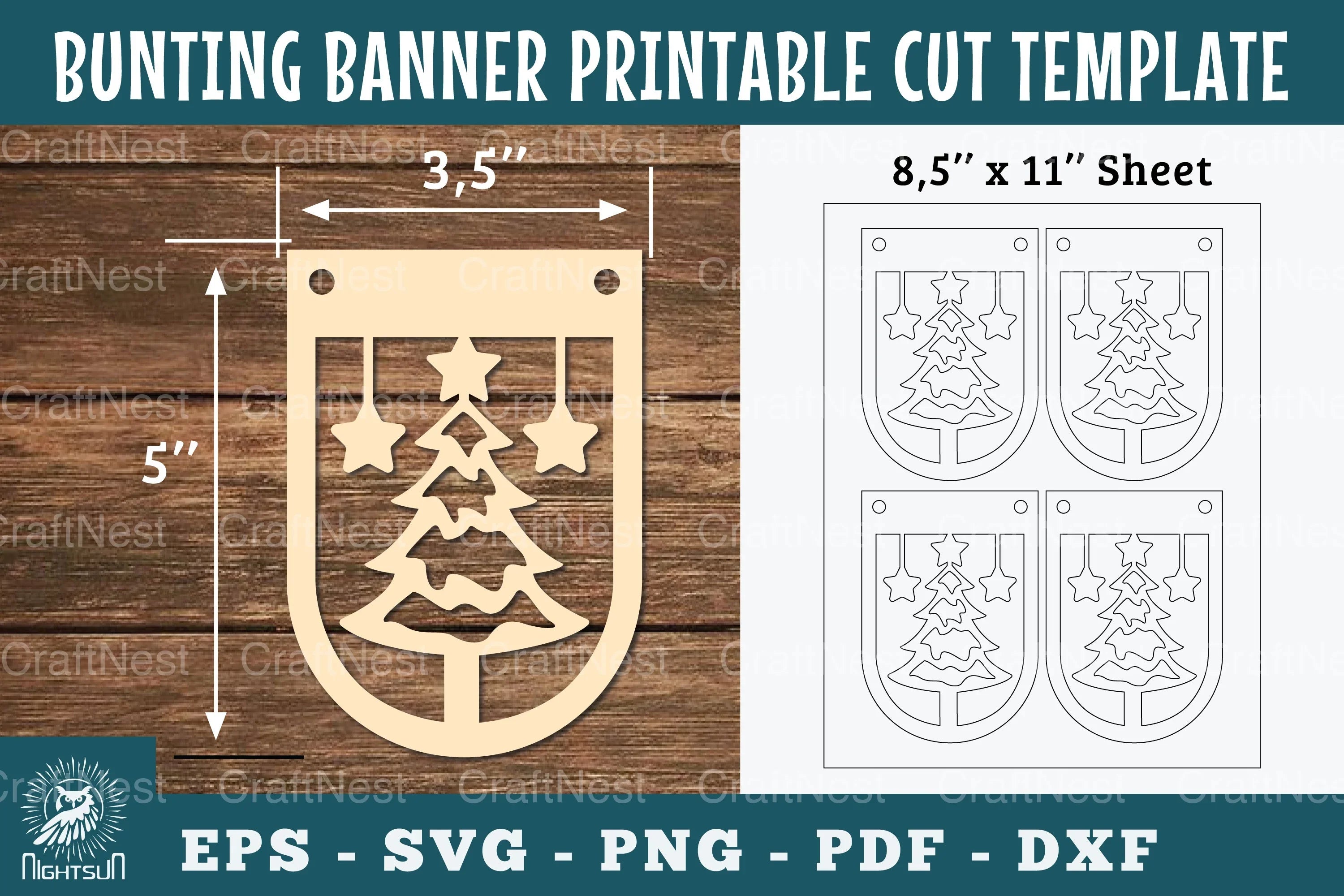 Christmas Tree Bunting Banner Printable - Clipart Bundle